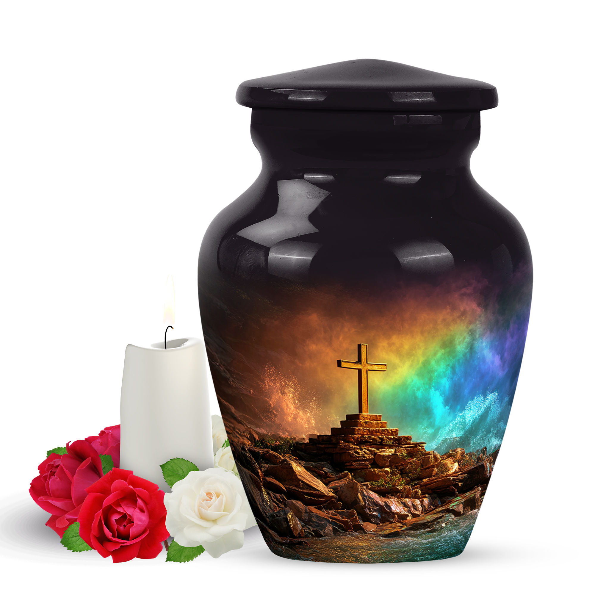 Yatskia Cross with Rainbow Mini Funeral Keepsake Urn for Ashes Adult ...