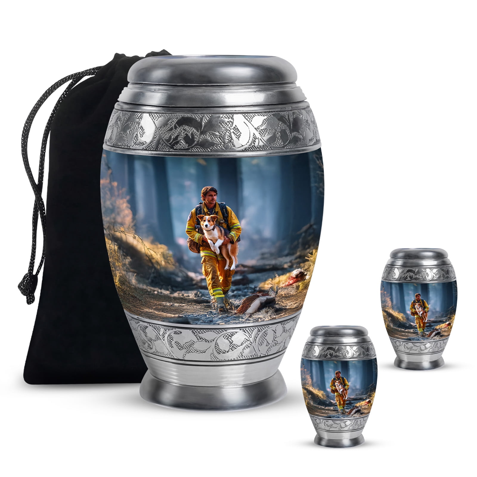 Yatskia Fire Fighter with Dog Decorative Large Memorial Urns for Human ...