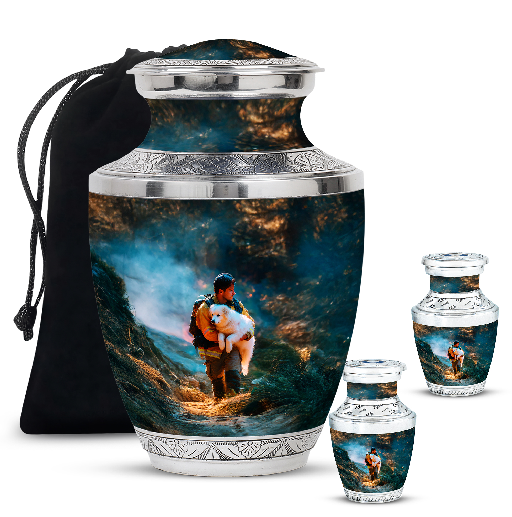 Yatskia Fire Fighter with Dog Large Memorial Urns for Human Ashes Adult ...