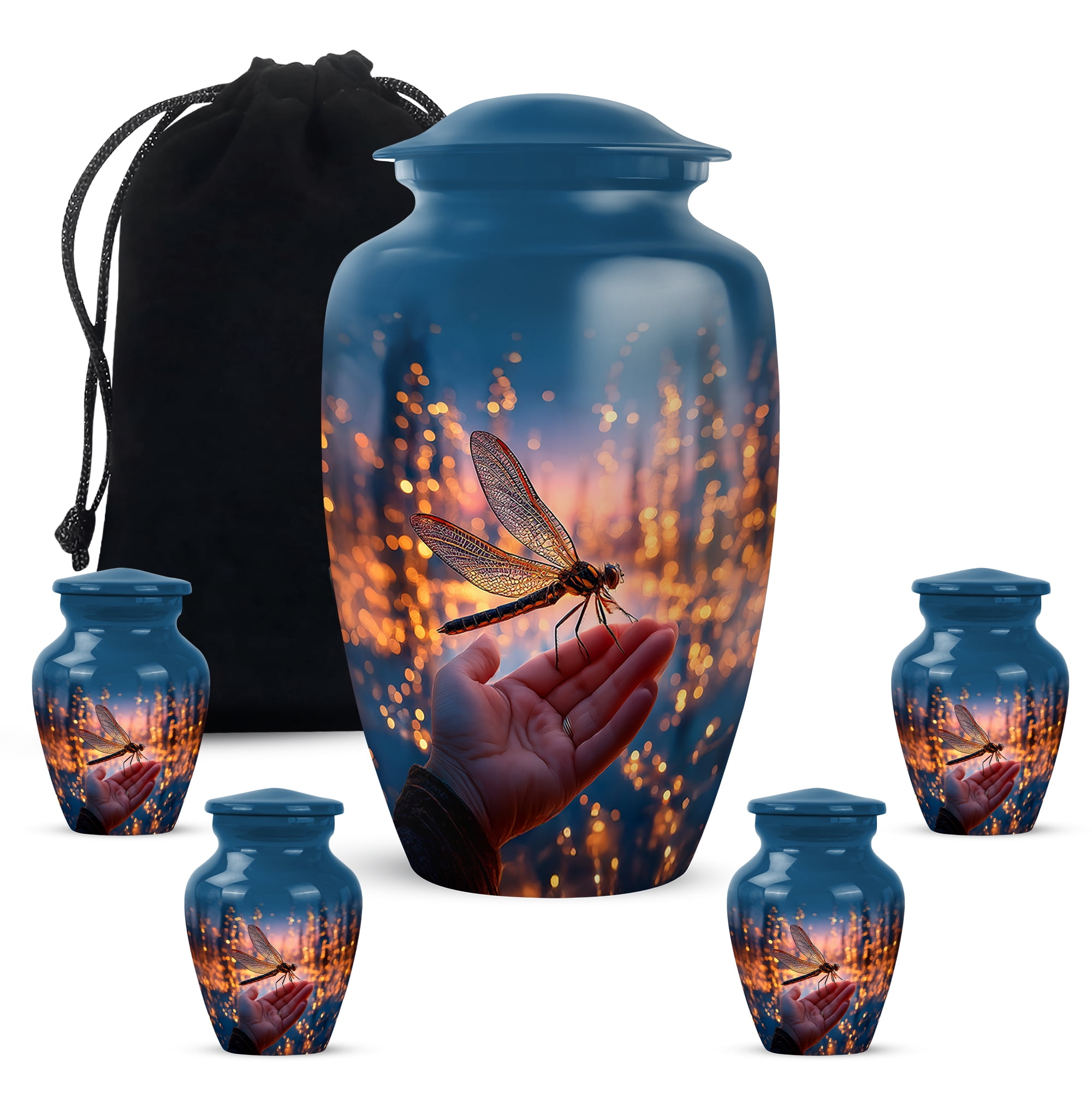 Yatskia Golden Light Dragonfly Little Keepsake Urns for Human Ashes Adult Brother and Sister ...