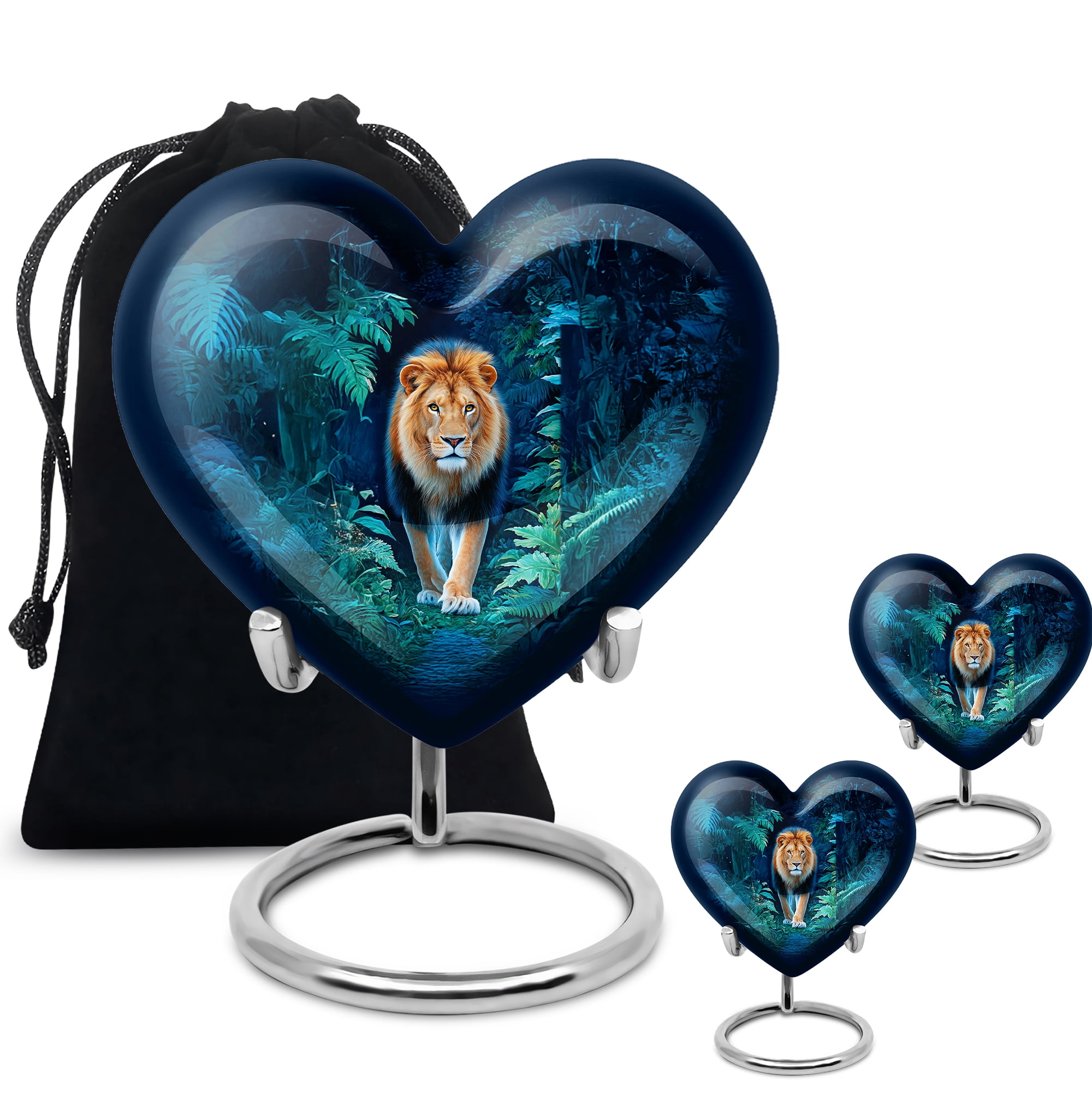 Yatskia Moonlight Jungle Lion with Cherry Blossoms Mini Memorial Urn ...