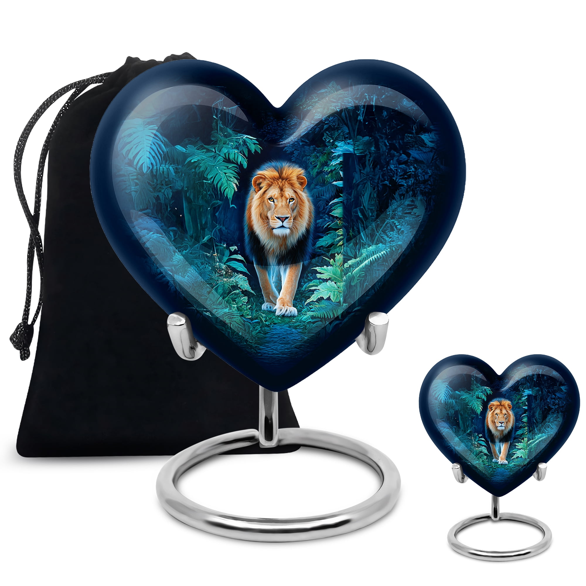 Yatskia Moonlight Jungle Lion with Cherry Blossoms Small Funeral Urns ...