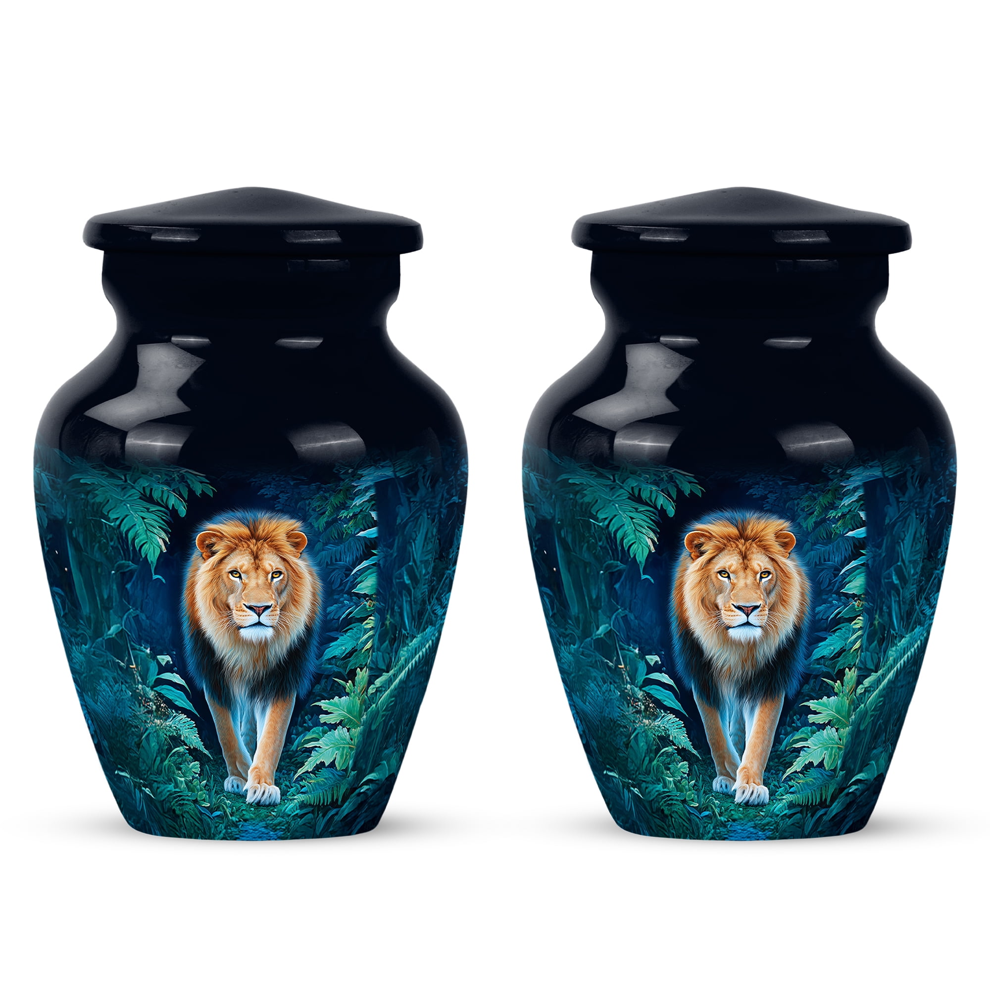 Yatskia Moonlight Jungle Lion Mini Memorial Urn for Adult Ash Brother and Sister, Small ...