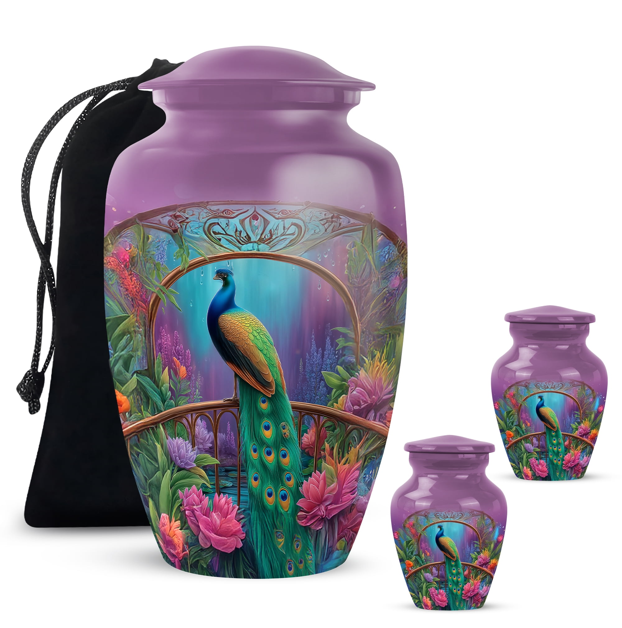 Yatskia Peacock with Flowers Mini Memorial Keepsake Urns for Human Ashes Adult Mom and Dad ...