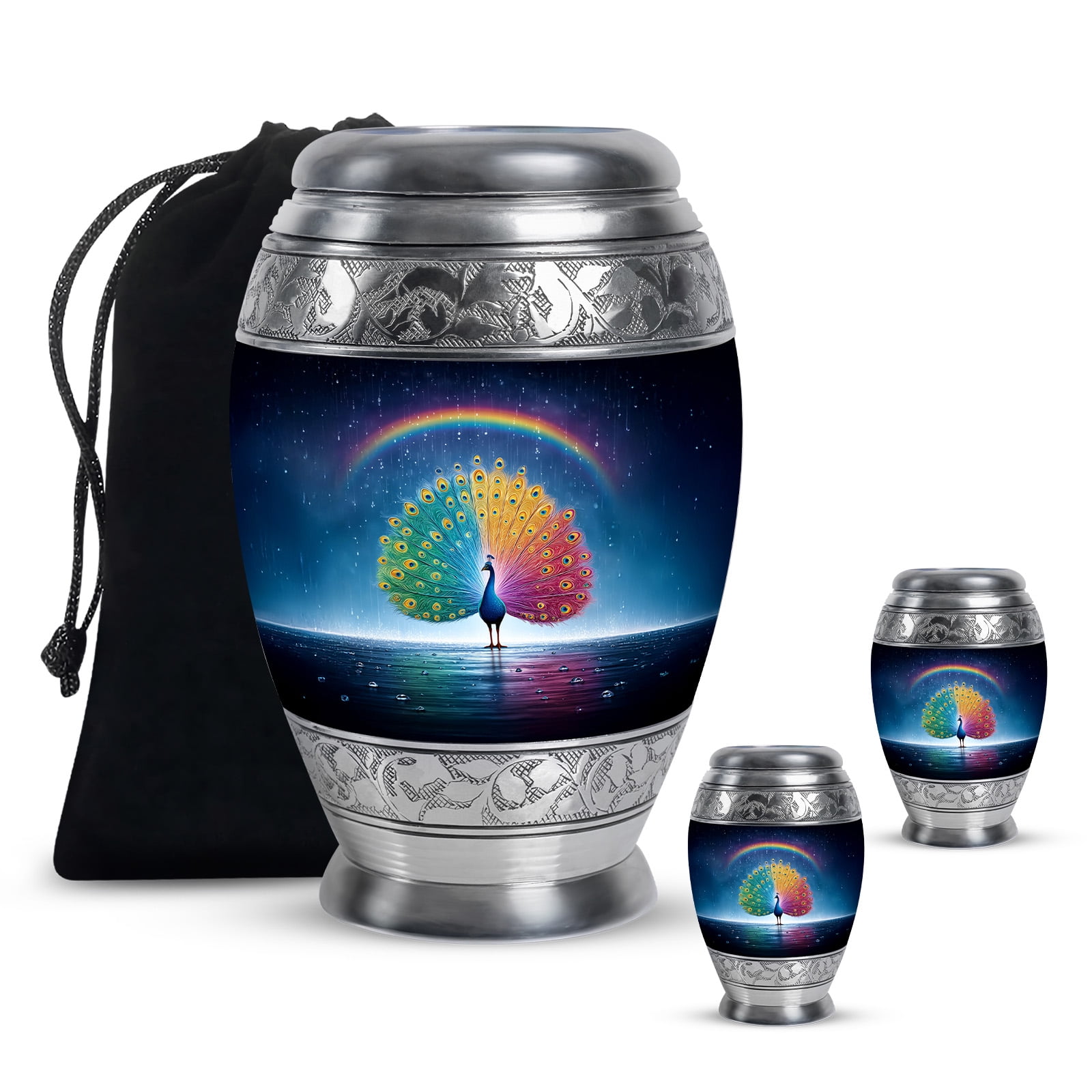 Yatskia Rainbow Rainy Peacock Decorative Large Funeral Urns for Human ...