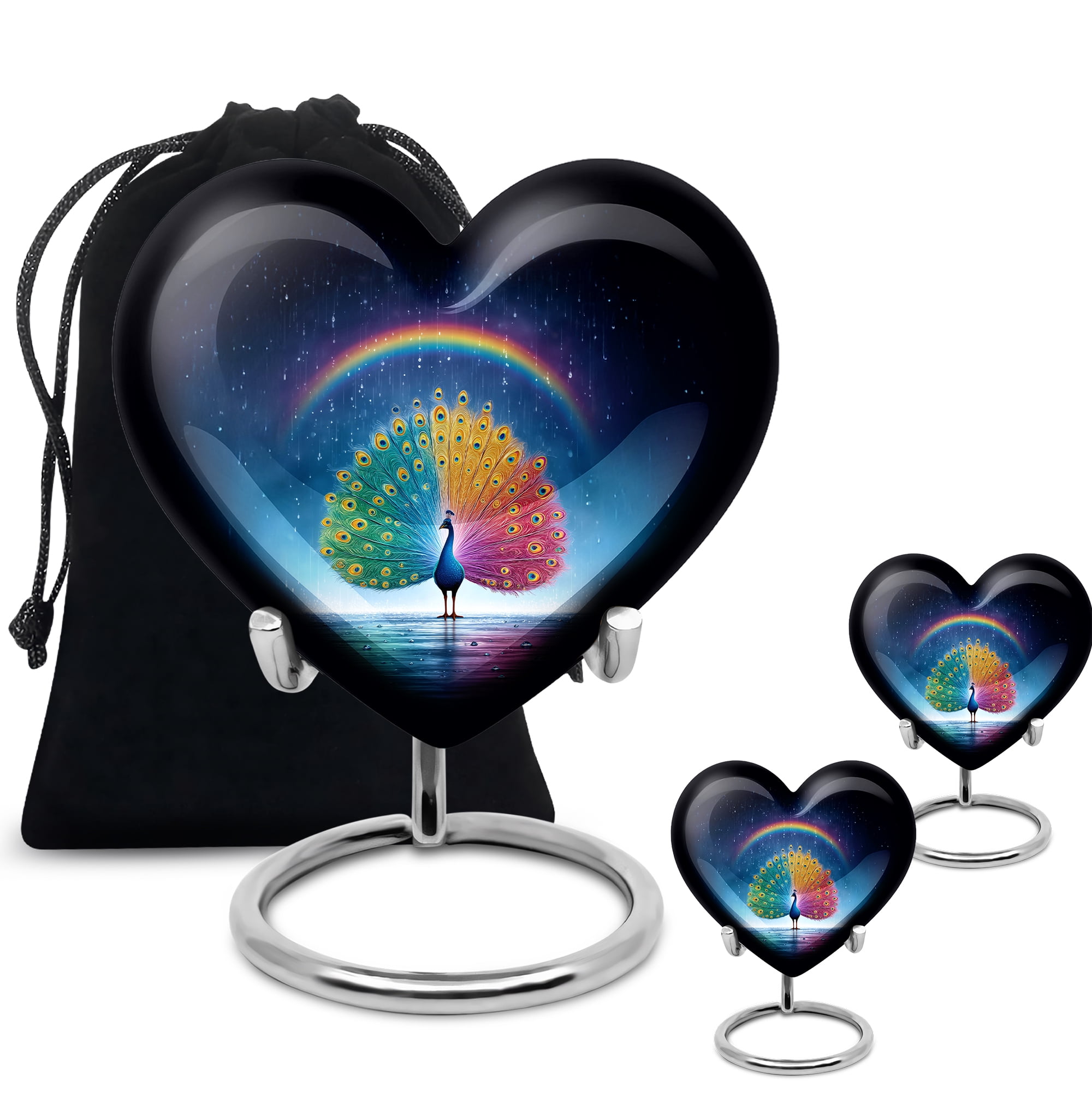 Yatskia Rainbow Rainy Peacock Mini Memorial Keepsake Urns for Human ...