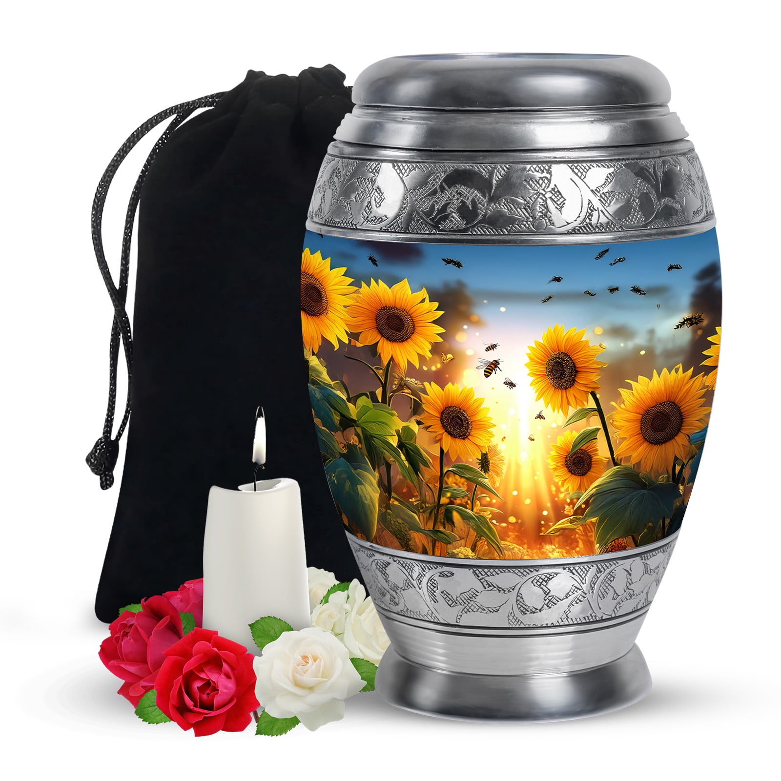 Yatskia Sunflower with Bees Large Funeral Urns for Human Ashes Adult ...