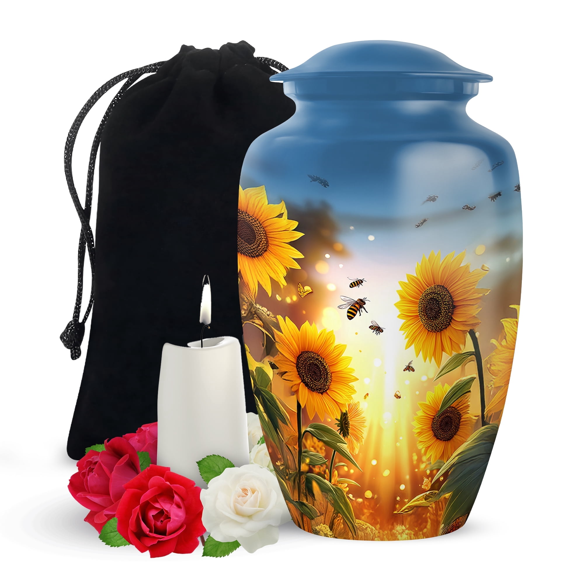 Yatskia Sunflower with Bees Large Funeral Urns for Human Ashes Adult ...