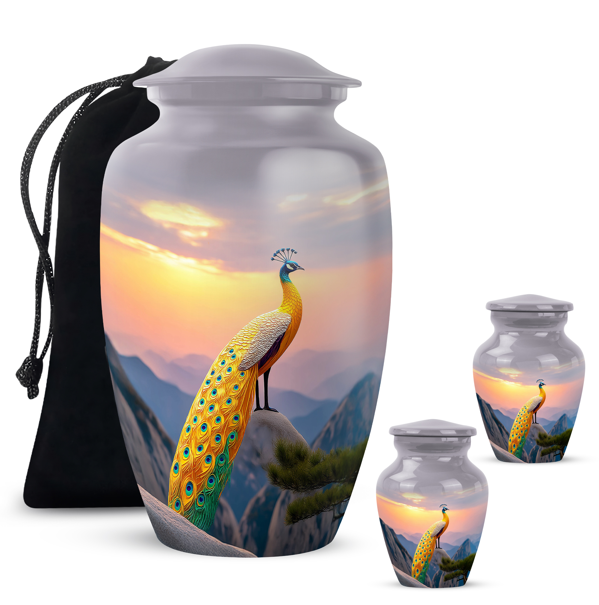 Yatskia Sunset Golden Peacock Decorative Small Memorial Urn for Ash ...