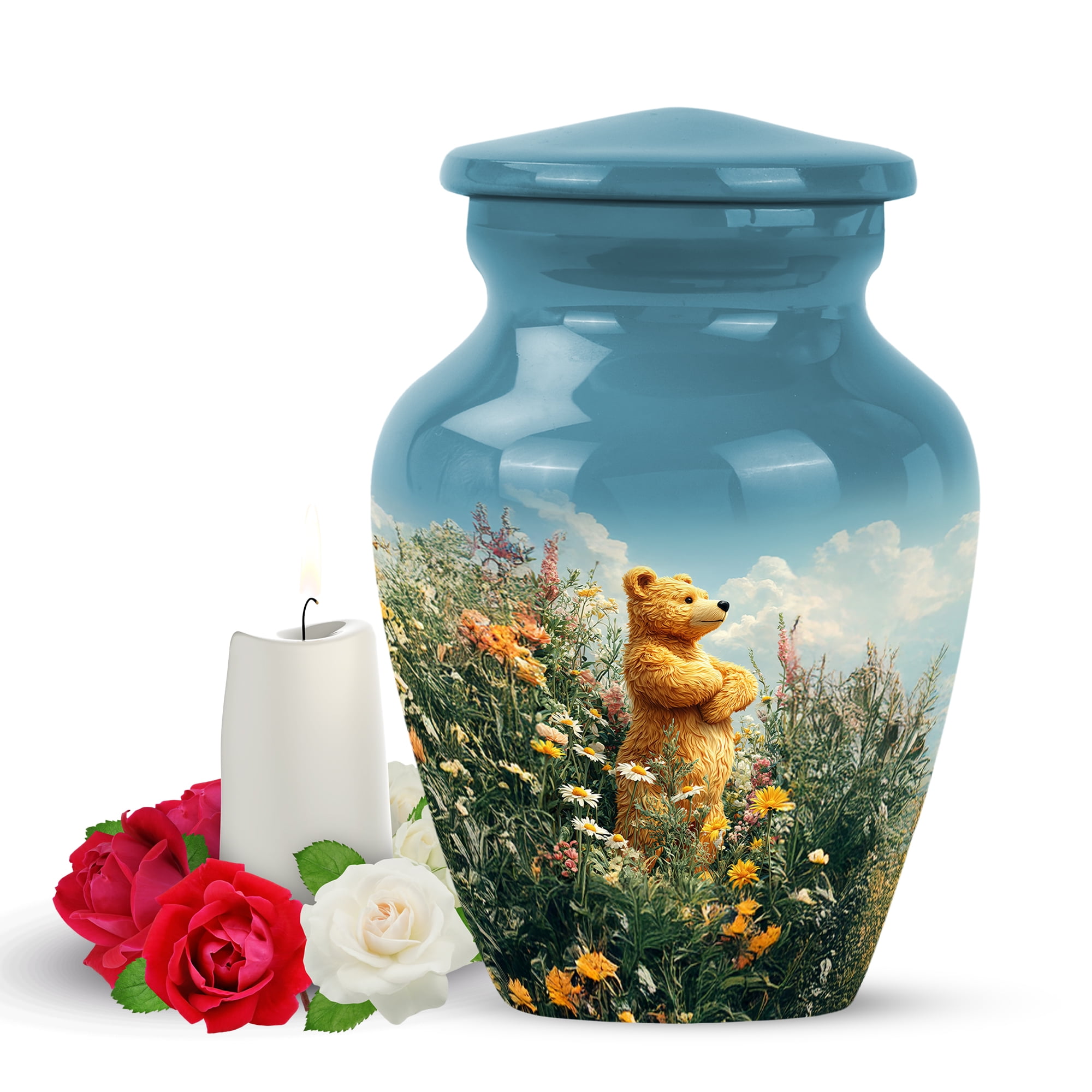 Yatskia Teddy Bear with Flowers Garden Small Urns for Human Ashes Adult ...