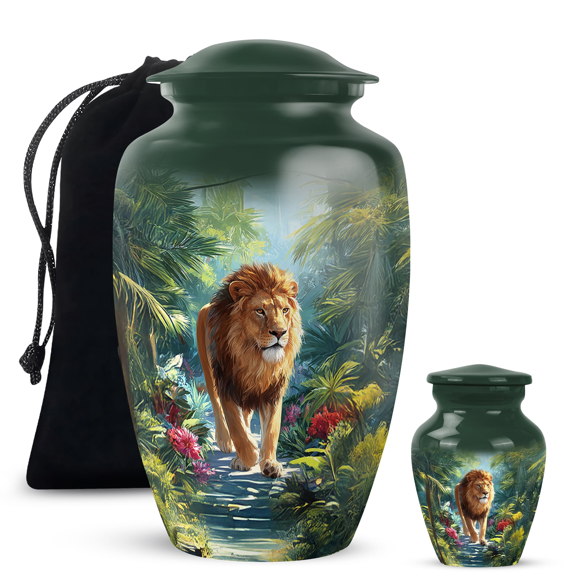 Yatskia Tropical Forest Lion Mini Cremation Urn for Ash Adult Mom and Dad, Large Funeral Urns ...