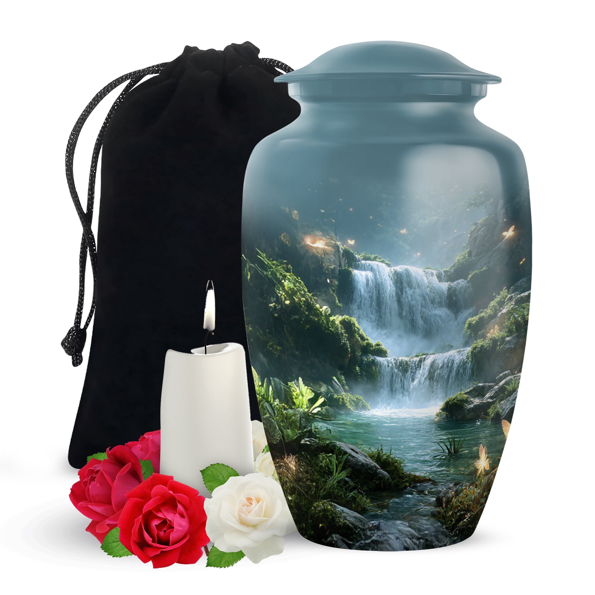Yatskia Waterfall with Butterflies Large Funeral Urns for Human Ashes ...