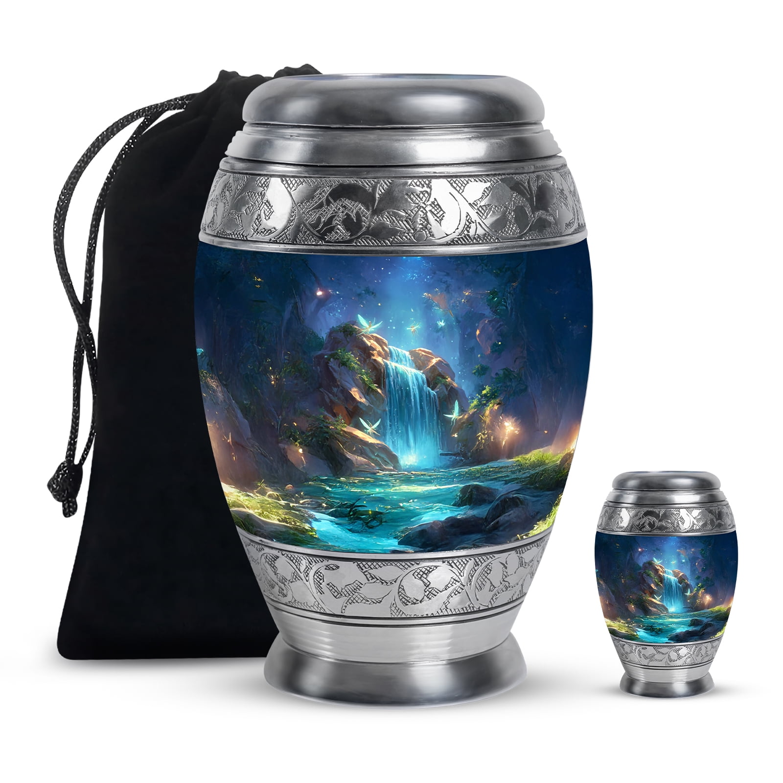 Yatskia Waterfall with Butterflies Little Keepsake Urn for Adult Ashes ...