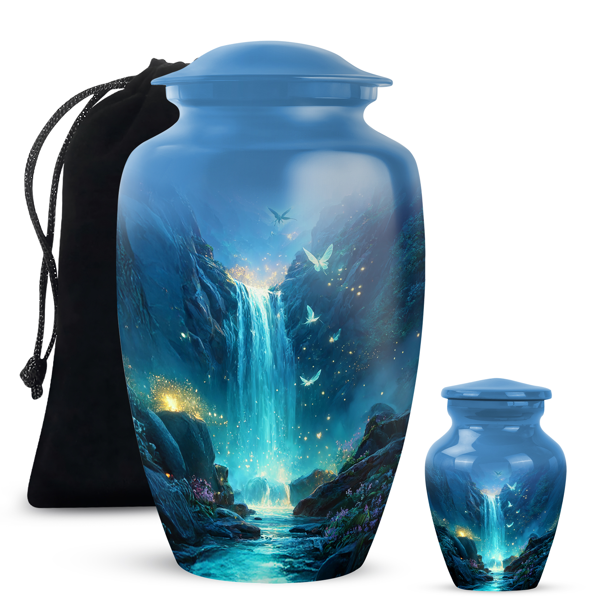 Yatskia Waterfall with Butterflies Mini Memorial Keepsake Urn for Ashes ...