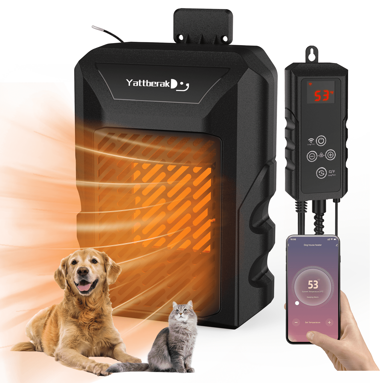 Yattberak 500W Safe Black Dog House Heater with Adjustable Temperature ...