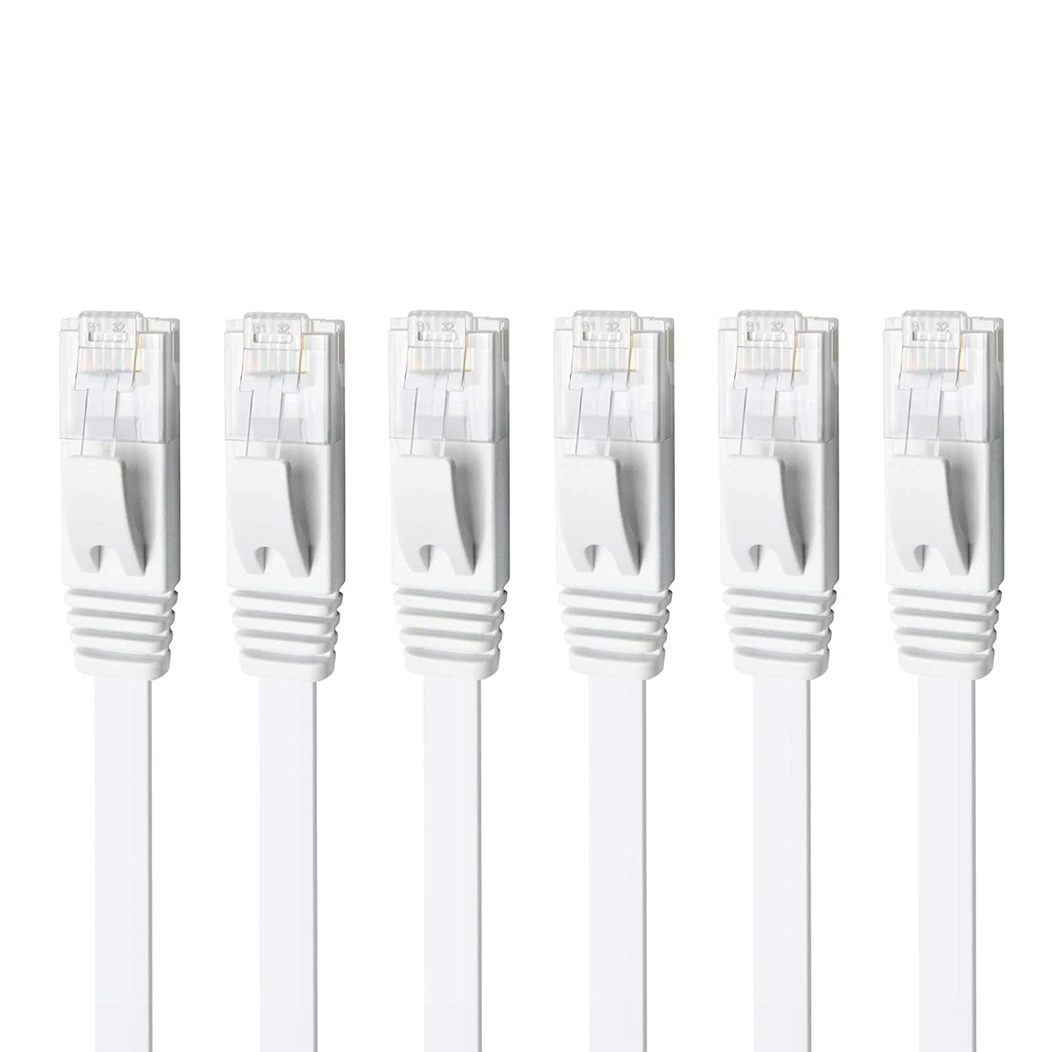Yauhody CAT 6 Ethernet Cable 3ft 6-Pack White, High Speed Solid Flat ...