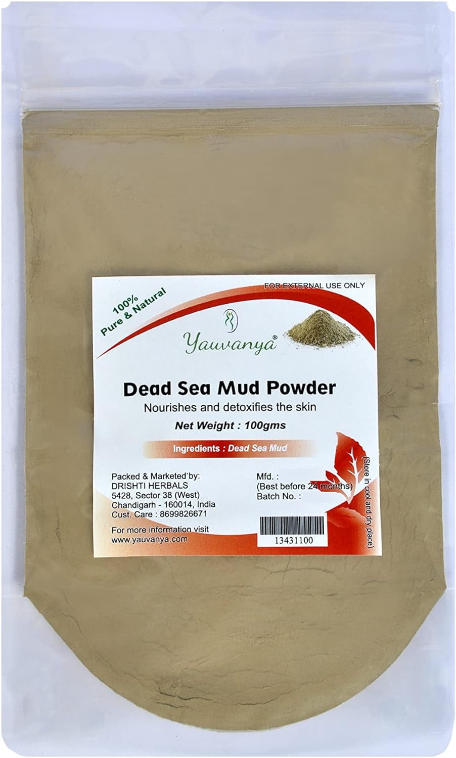 Yauvanya Dead Sea Mud Powder - 100 gms(3.53oz) | Body Mud | Natural ...