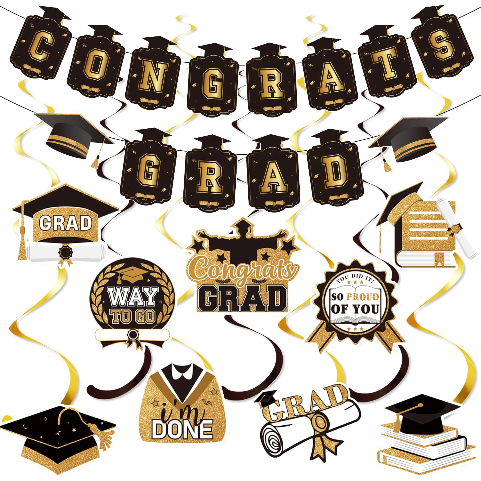 Yavxzvbw Black and Gold IFF17 Graduation Banner Congrats Grad Banner ...
