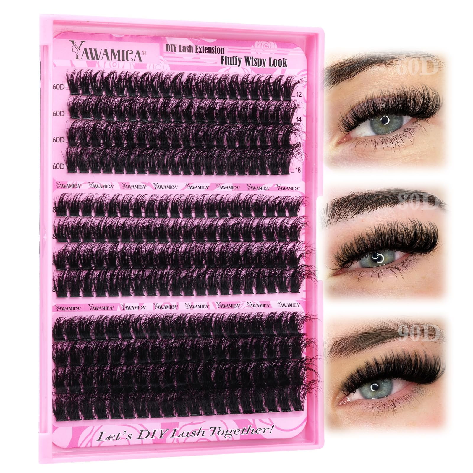Yawamica Fluffier Eyelash Clusters OLF24 Wispy Lash Extension 60D+80D+90D Thick Volume ...