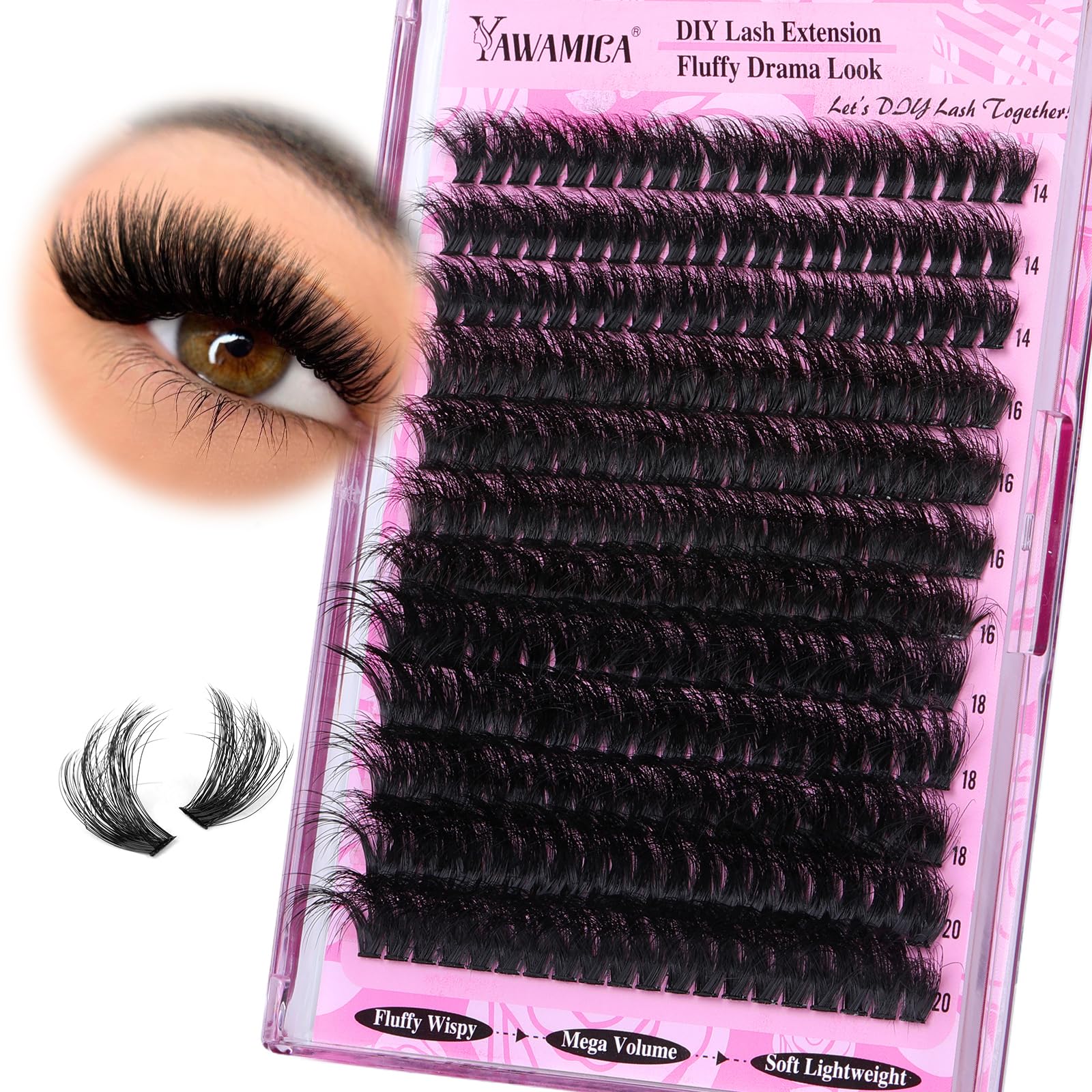 Yawamica Fluffy Lash Clusters IFF17 Thick 200D Volume Eyelash Clusters ...
