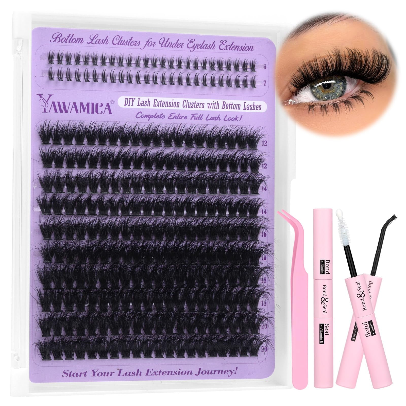 Yawmaica Lash Clusters Kit SSF20 with Bottom Lashes Extension Kit 200D Volume Clusters 12-20mm D ...