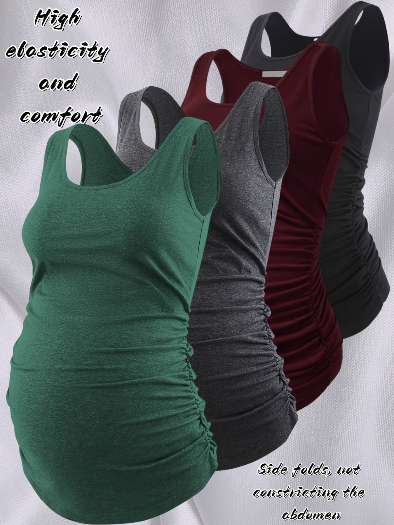 Yawrut Maternity 4-Piece Tank Tops Sleeveless Ruched Basic Tops ...