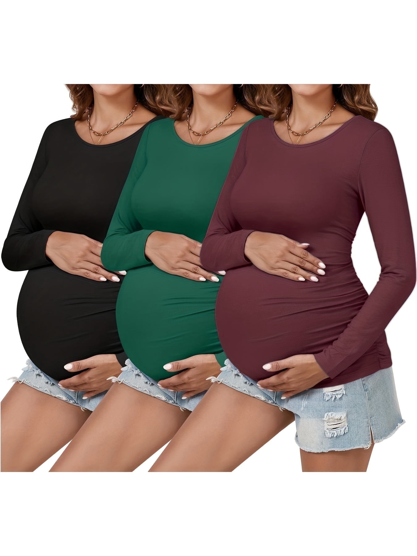 Yawrut Womens 3 Pieces Maternity Long Sleeve Tshirt Classic Side Ruched ...