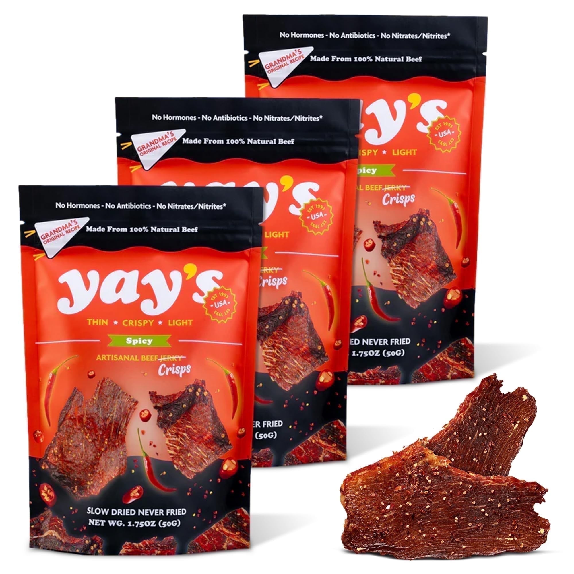 Yay's Snacks Beef Jerky, Sweet and Spicy Beef Jerky, Snacks, (Spicy ...