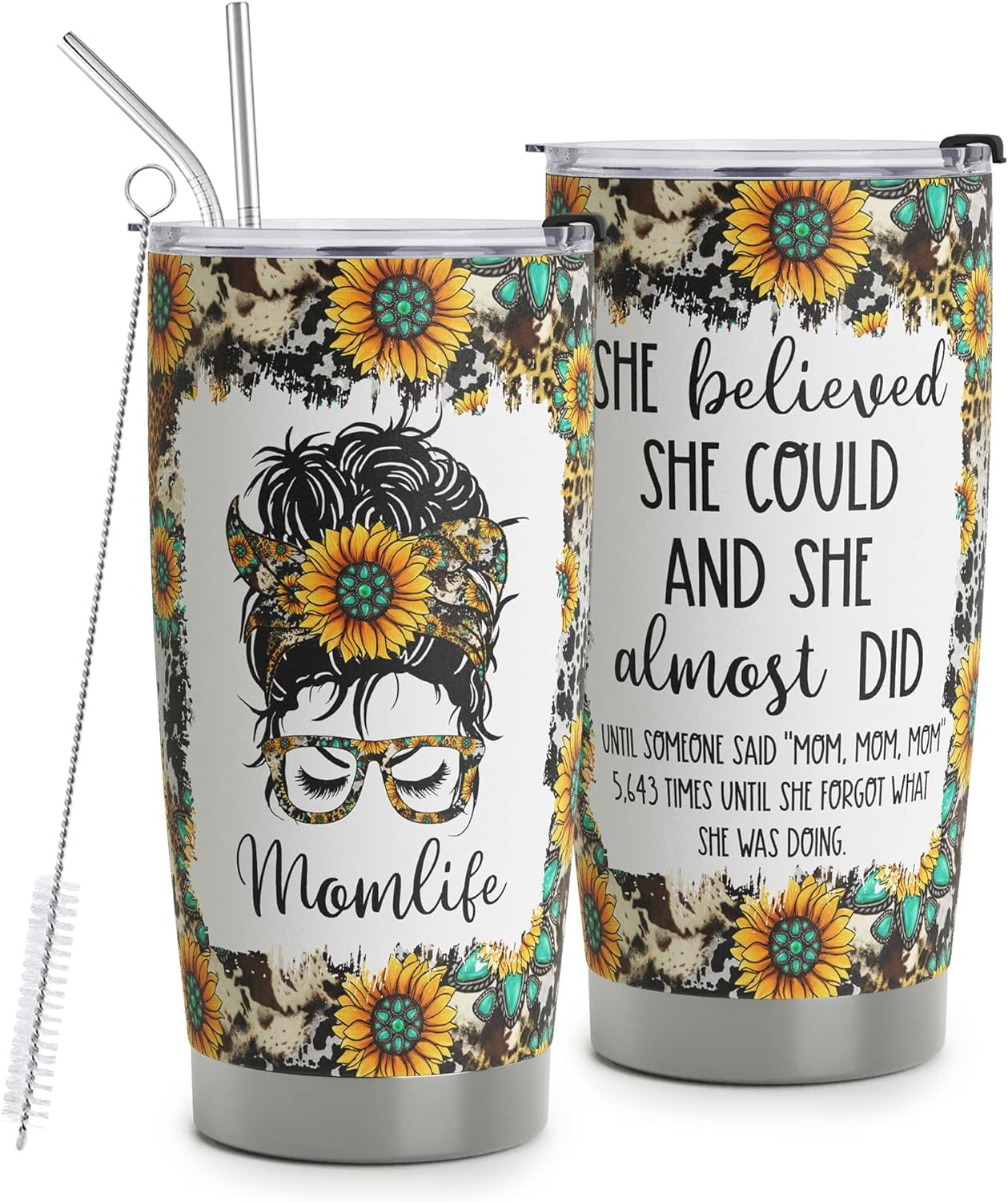 Yaya 20 Oz Skinny Tumbler with Leopard Print - Insulated Stainless ...