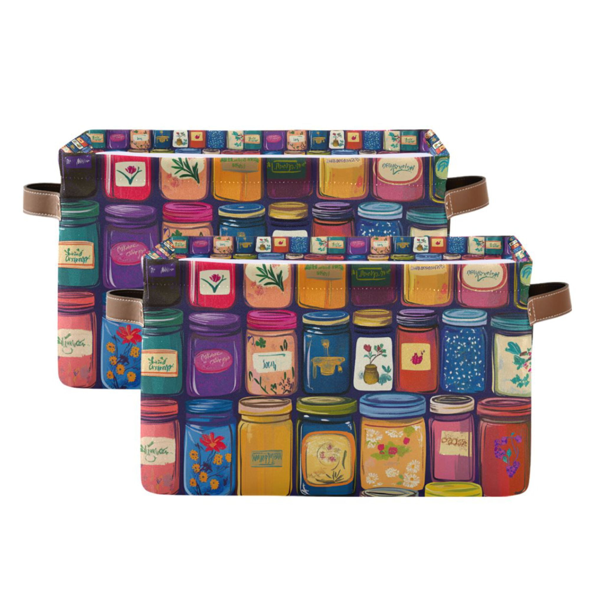 Yayeee 2 Pack Canvas Storage Basket with Handles for Shelves Fabric ...
