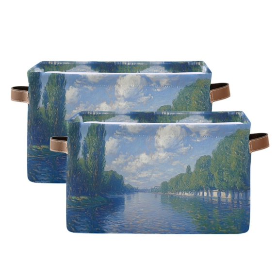 Yayeee 2 Pack Canvas Storage Basket with Handles for Shelves Fabric ...