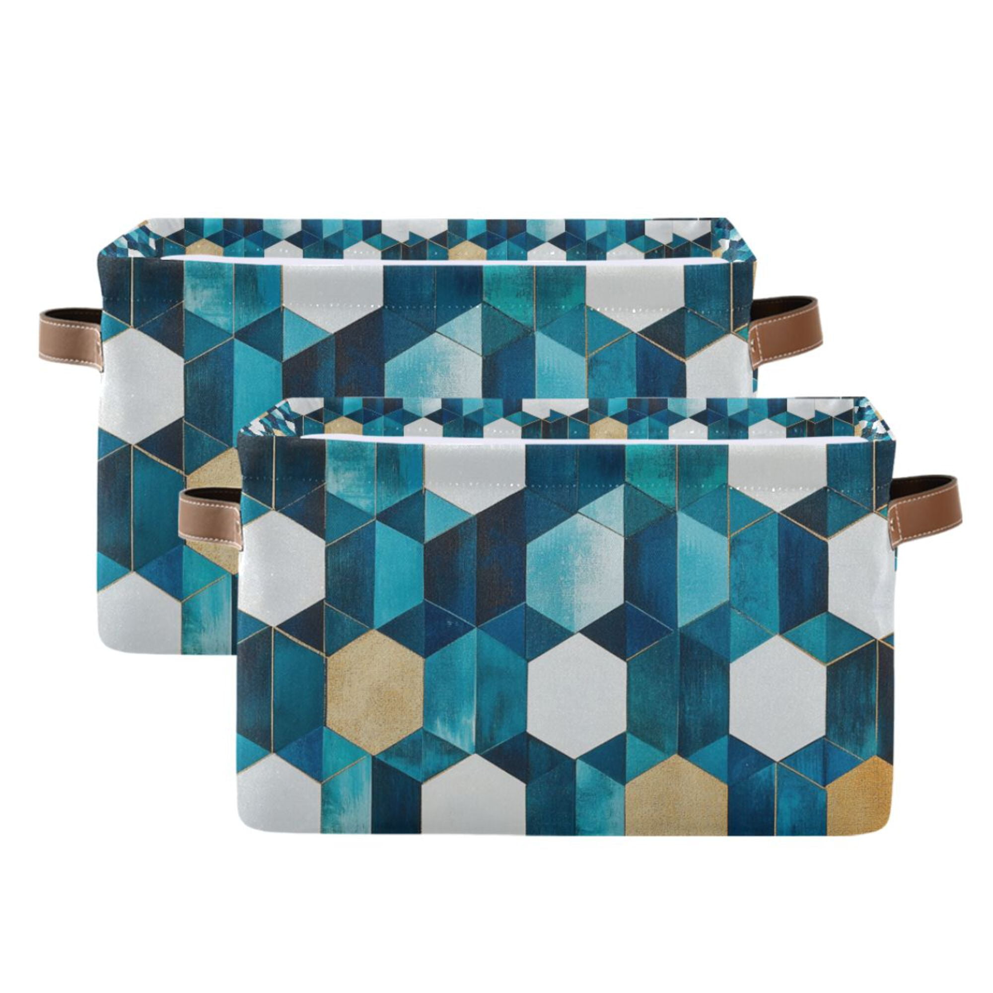 Yayeee 2 Pack Canvas Storage Basket with Handles for Shelves Fabric ...