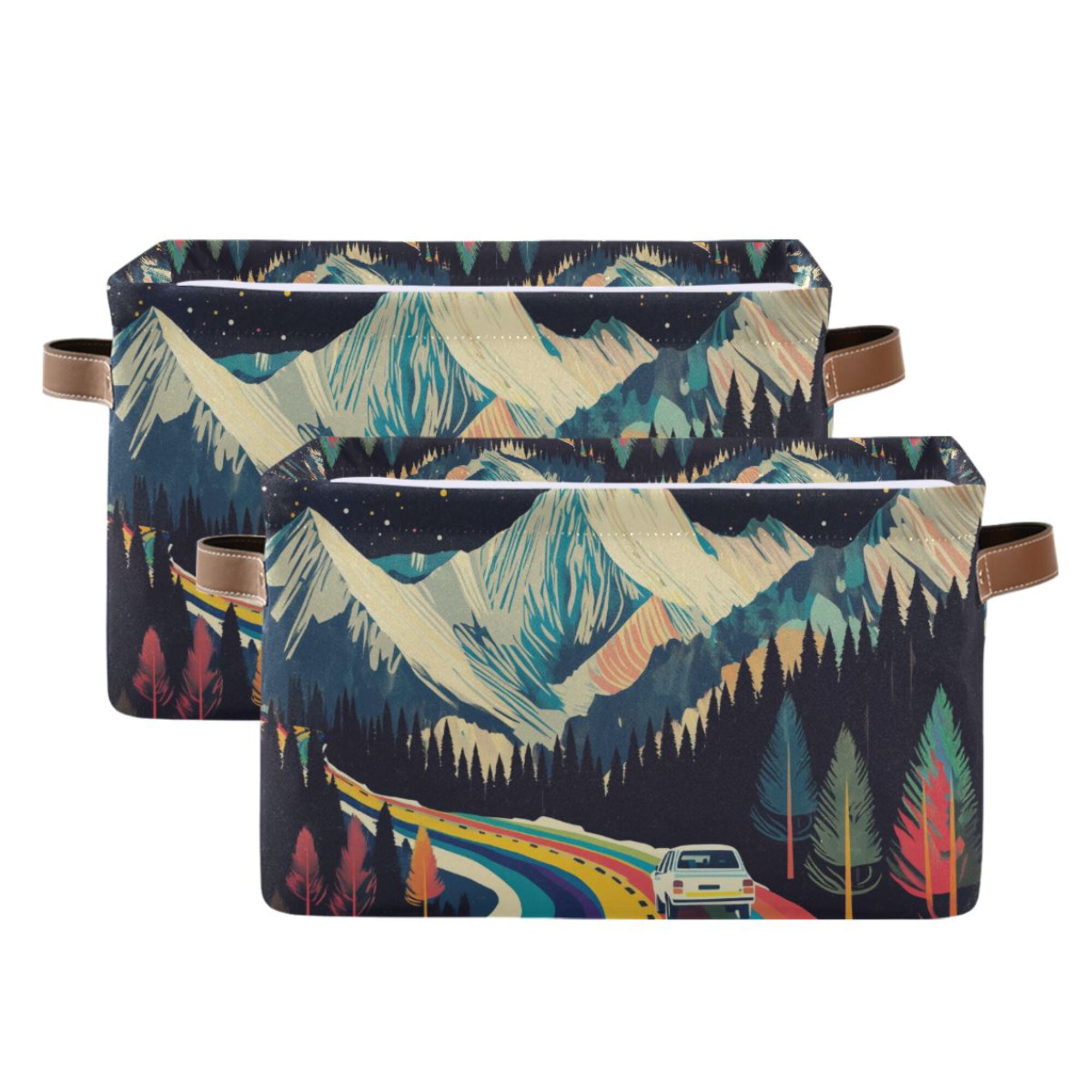 Yayeee 2 Pack Canvas Storage Basket with Handles for Shelves Fabric ...