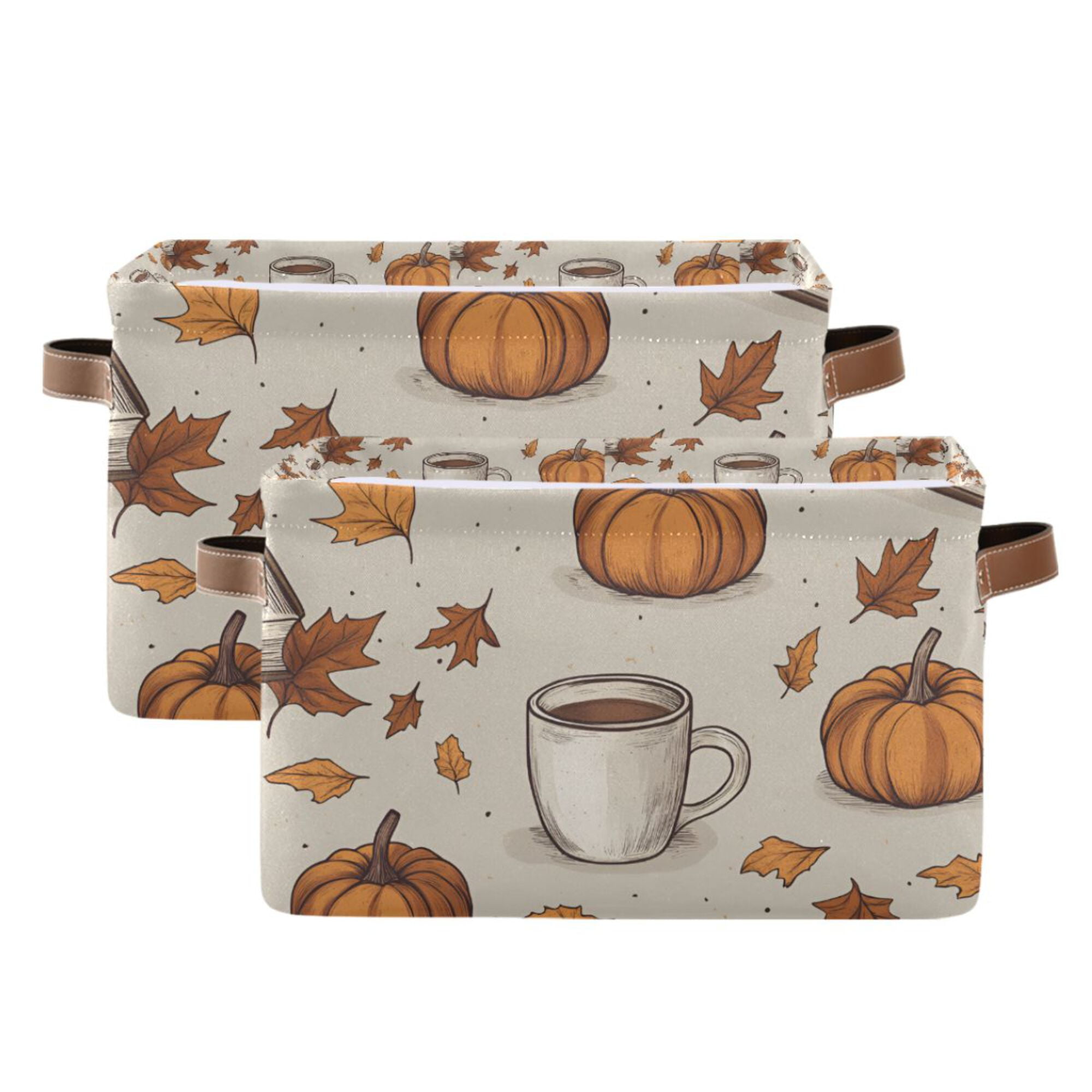 Yayeee 2 Pack Canvas Storage Basket with Handles for Shelves Fabric ...