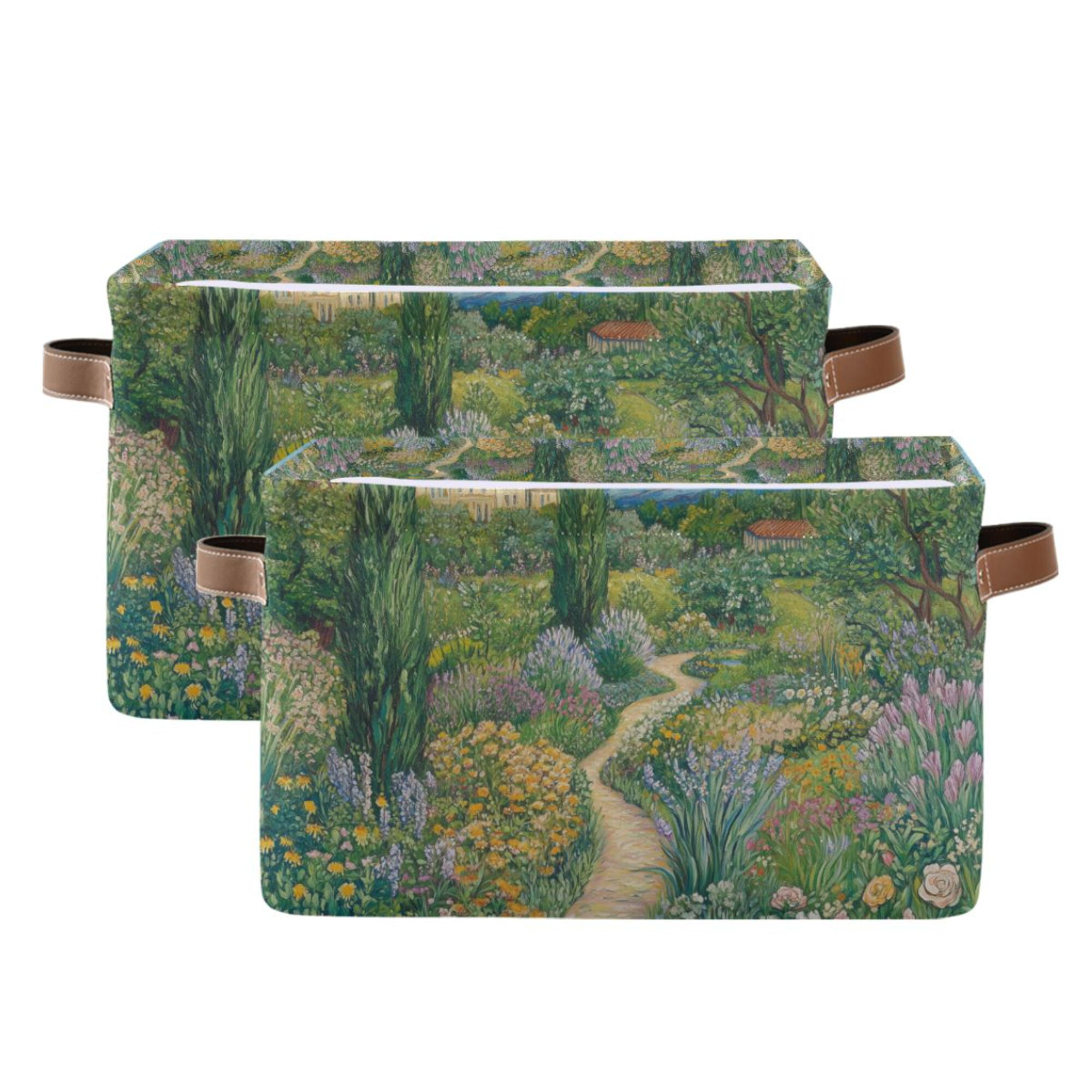 Yayeee 2 Pack Canvas Storage Basket with Handles for Shelves Fabric ...