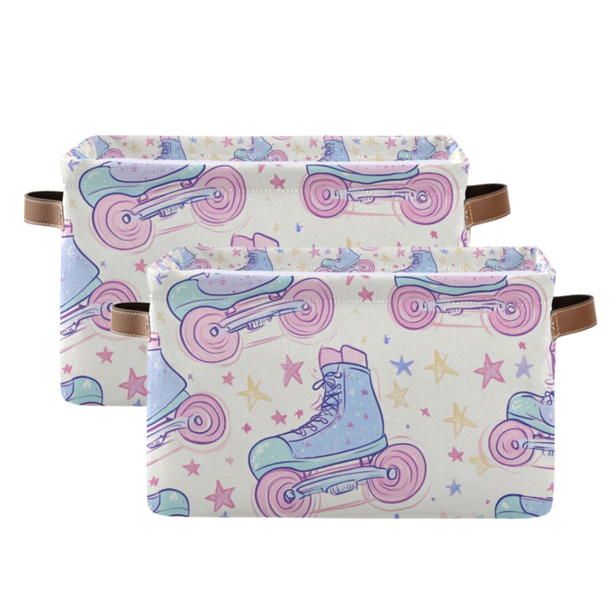 Yayeee 2 Pack Canvas Storage Basket with Handles for Shelves Fabric ...