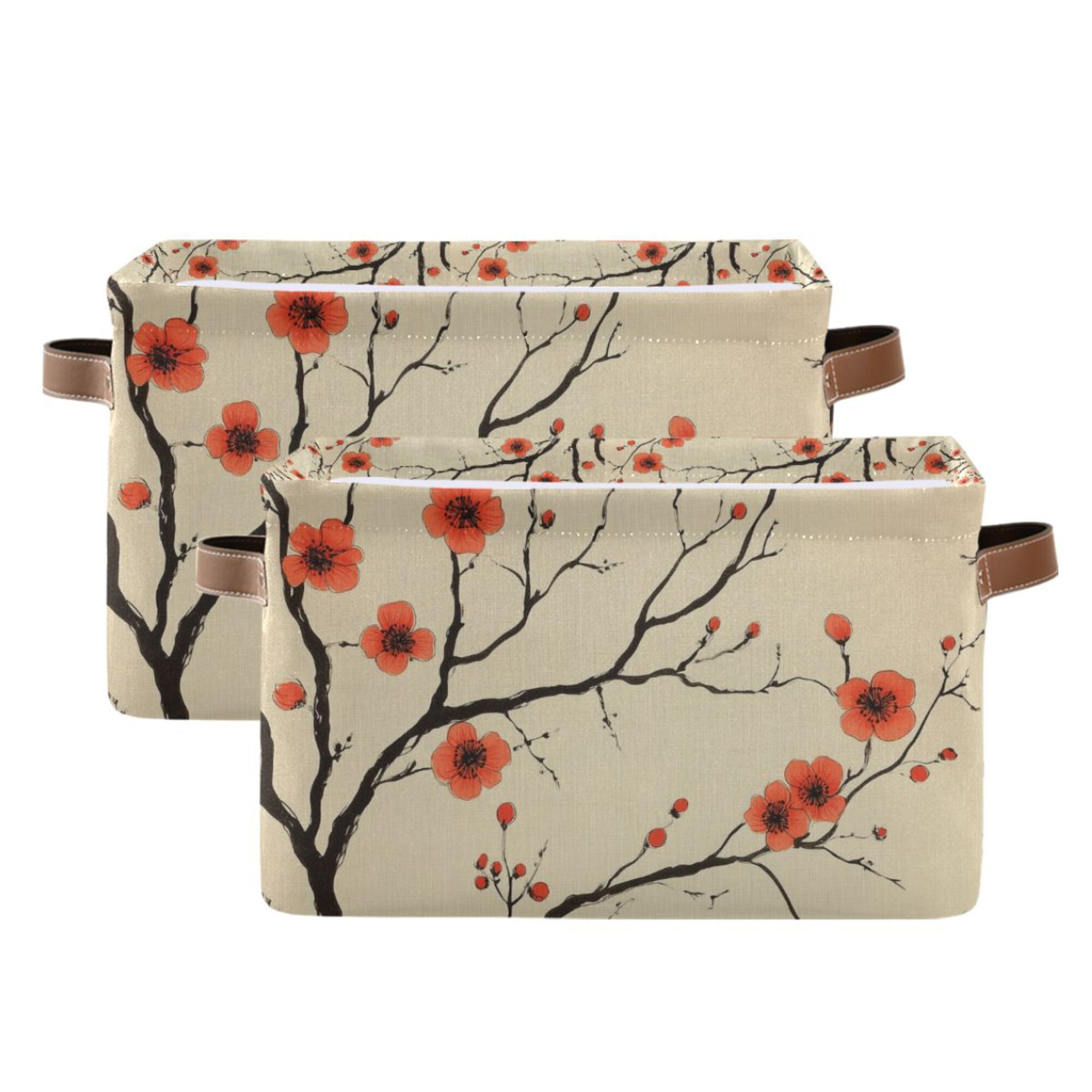 Yayeee 2 Pack Canvas Storage Basket with Handles for Shelves Fabric ...