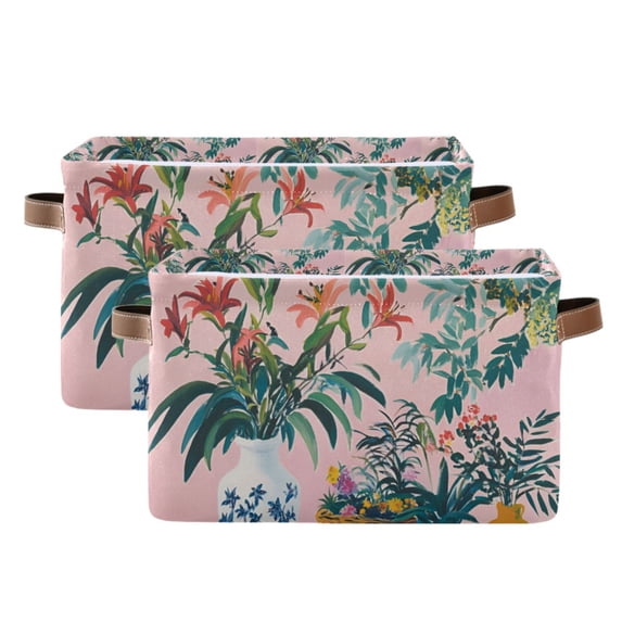Yayeee 2 Pack Canvas Storage Basket with Handles for Shelves Fabric ...