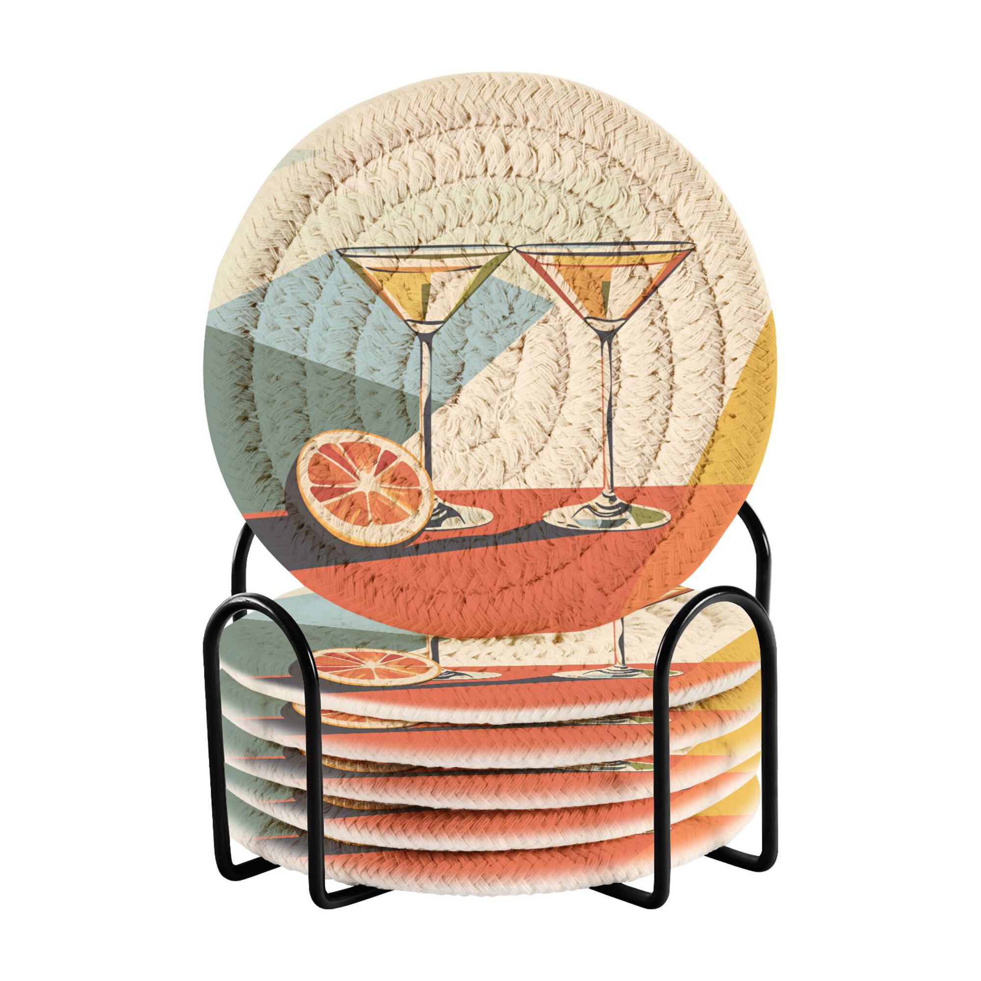 Yayeee 6 PCS Drink Coasters with Holder Set Woven Absorbent Round ...