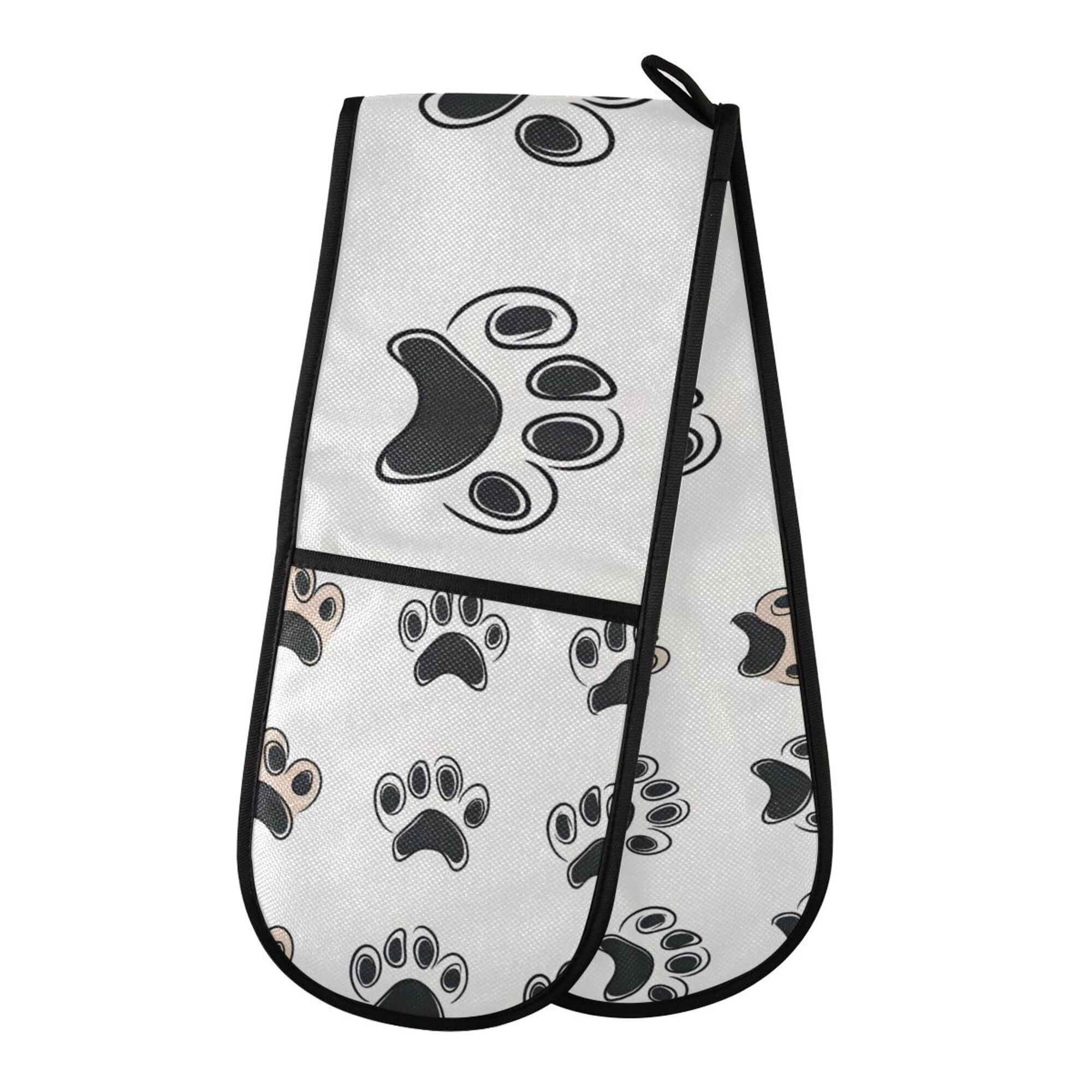 Yayeee Double Oven Mitt Kitchen Heat Resistant Baking 35" x7" Quilted Glove, Cartoon Cat Paw ...