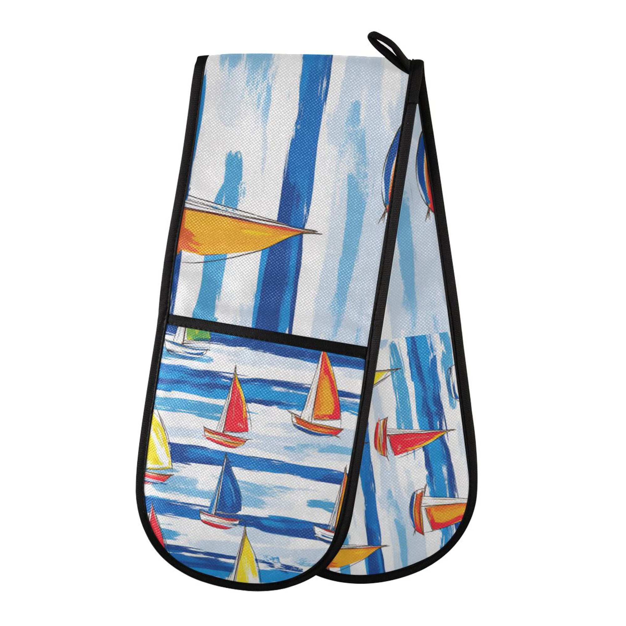 Yayeee Double Oven Mitt Kitchen Heat Resistant Baking 35" x7" Quilted Glove, Orange Sailboats ...