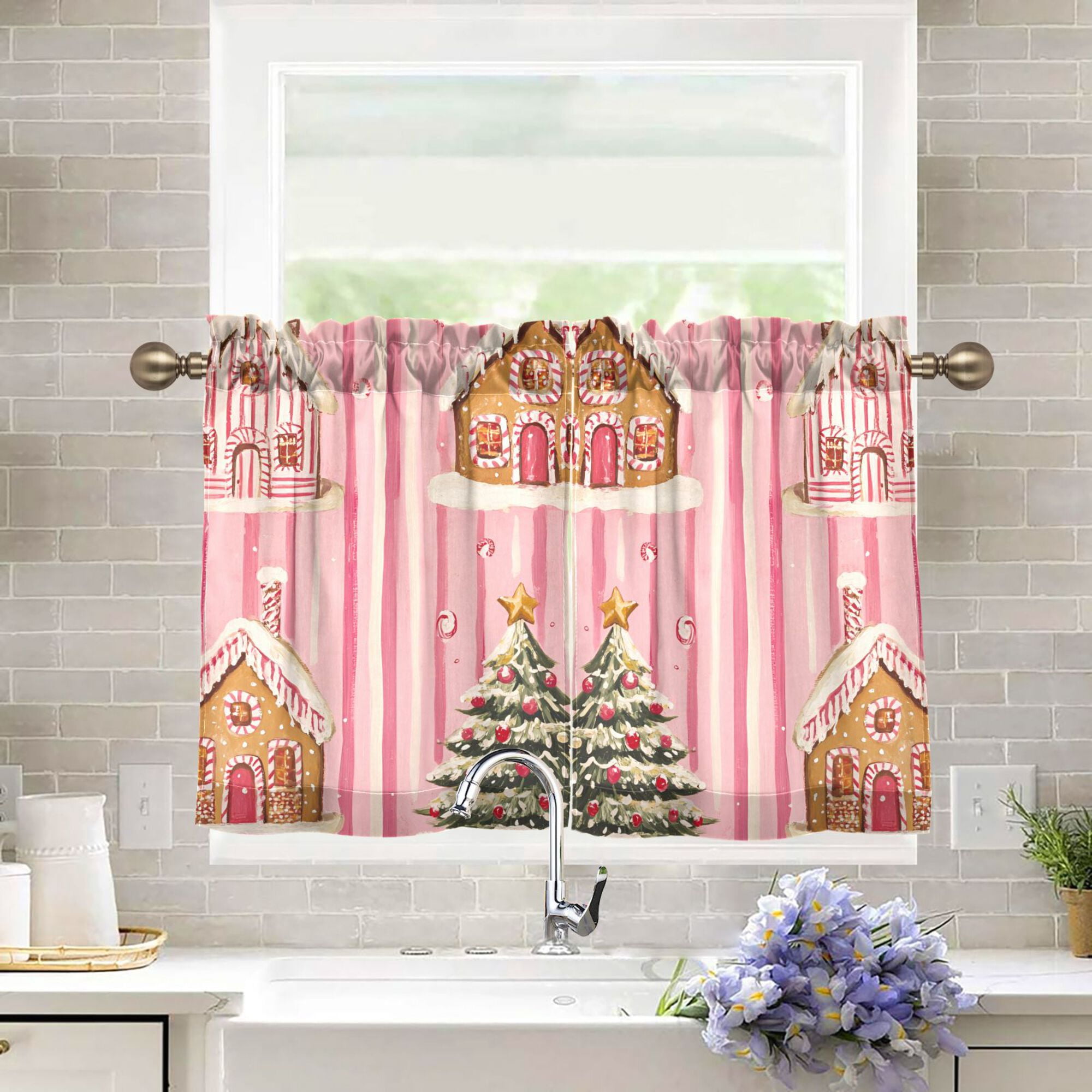 Yayeee Kitchen Curtains Light Filtering 27"x24" Rod Pocket Short Cafe ...