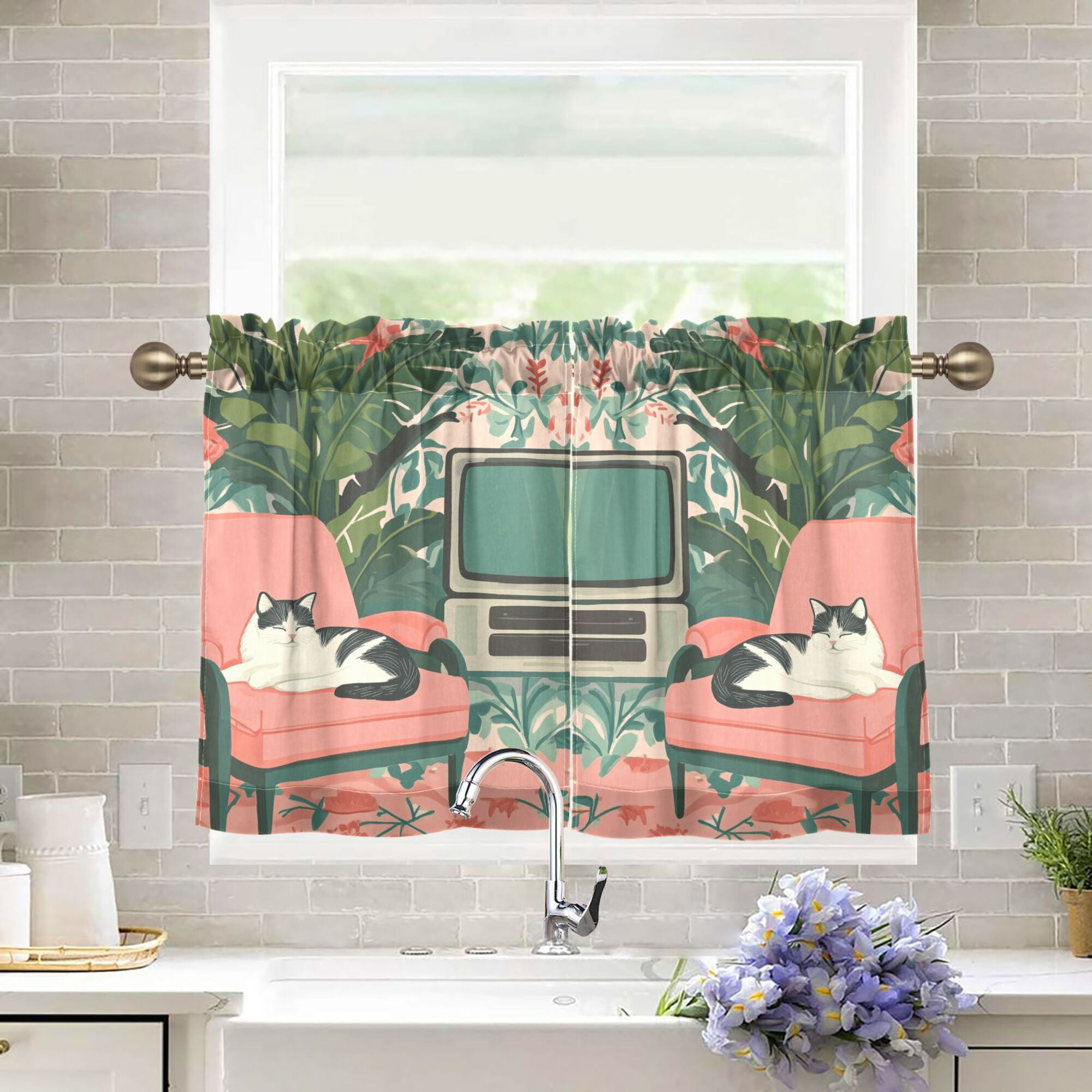 Yayeee Kitchen Curtains Light Filtering 27"x24" Rod Pocket Short Cafe ...