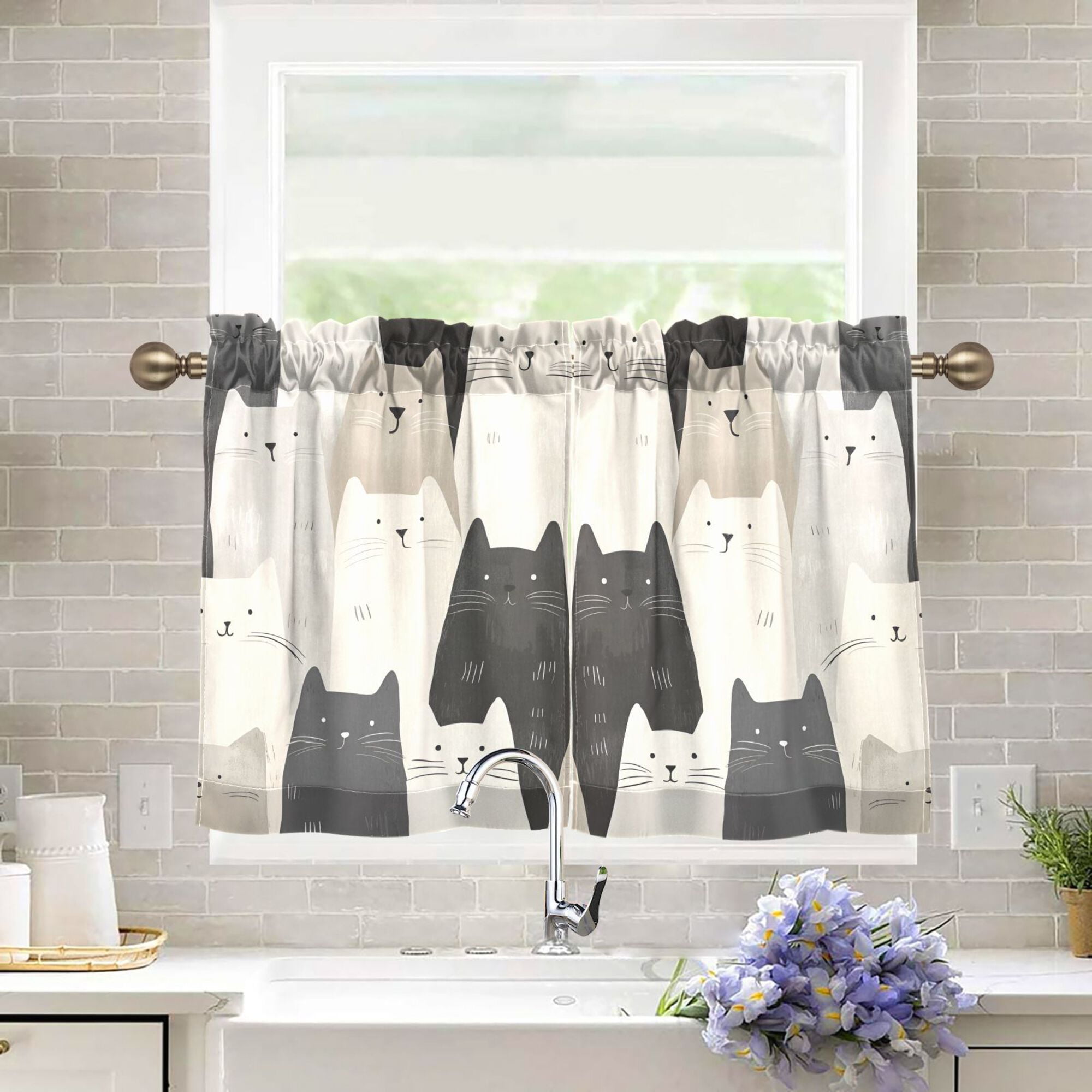 Yayeee Kitchen Curtains Light Filtering 27"x24" Rod Pocket Short Cafe ...