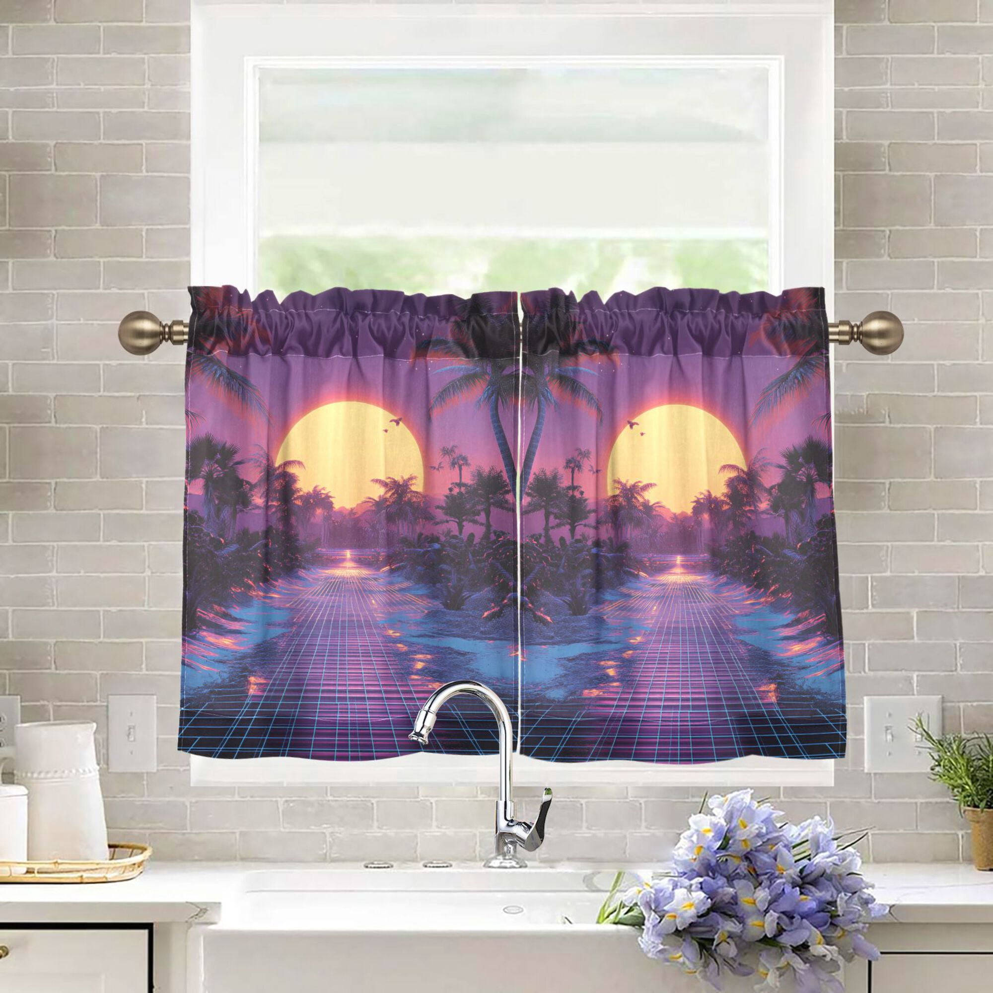 Yayeee Kitchen Curtains Light Filtering 27"x36" Rod Pocket Short Cafe ...