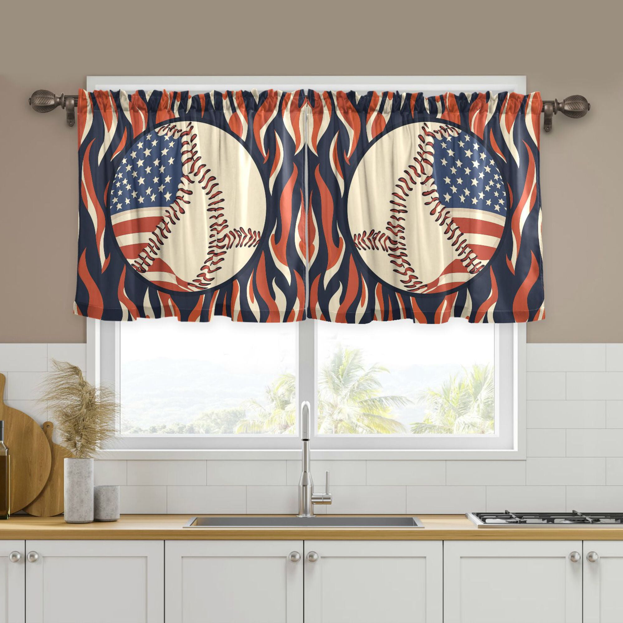 Yayeee Kitchen Curtains Set of 2 Light Filtering 57"x24" Over Sink ...
