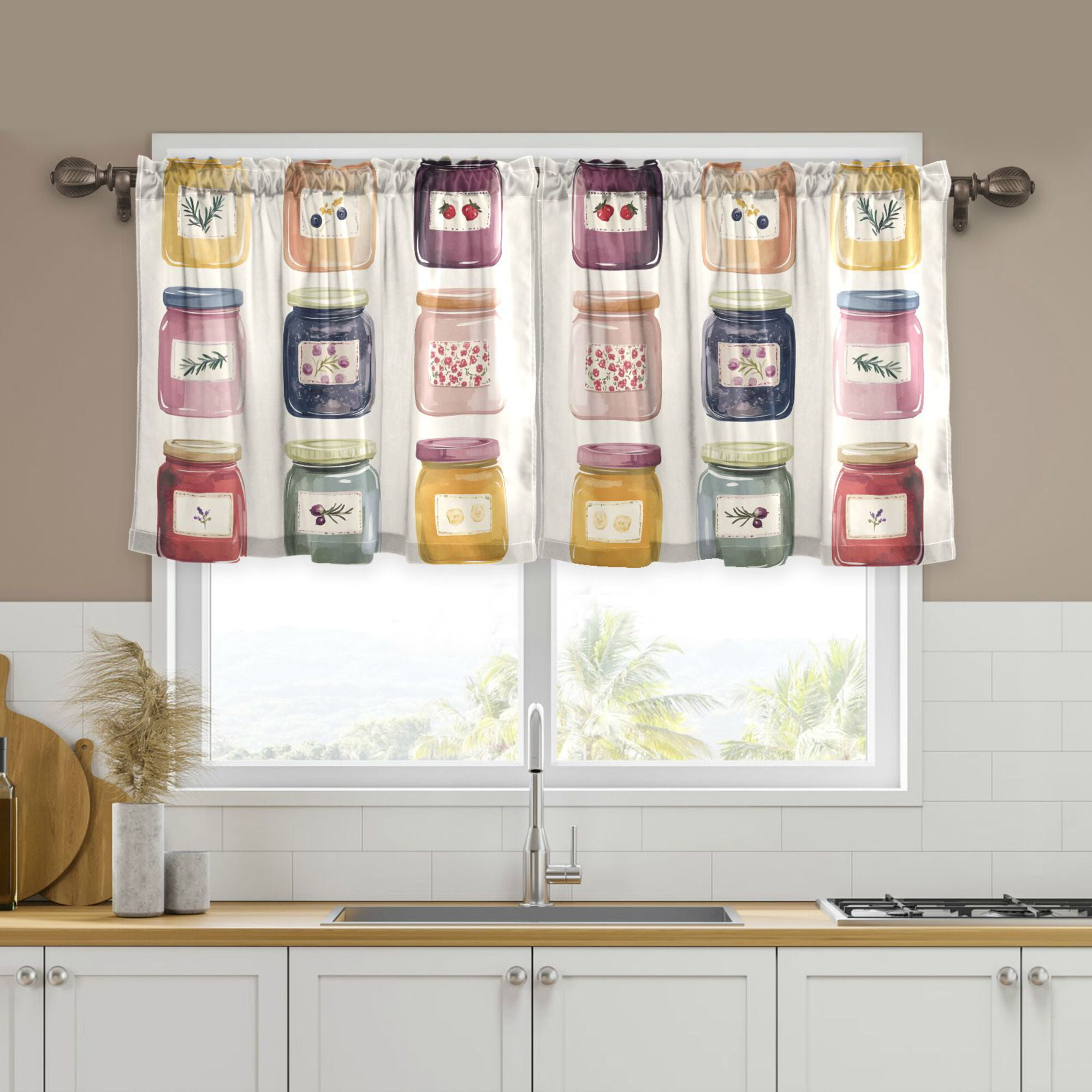 Yayeee Kitchen Curtains Tier Set of 2 Light Filtering 57"x24" Over Sink ...