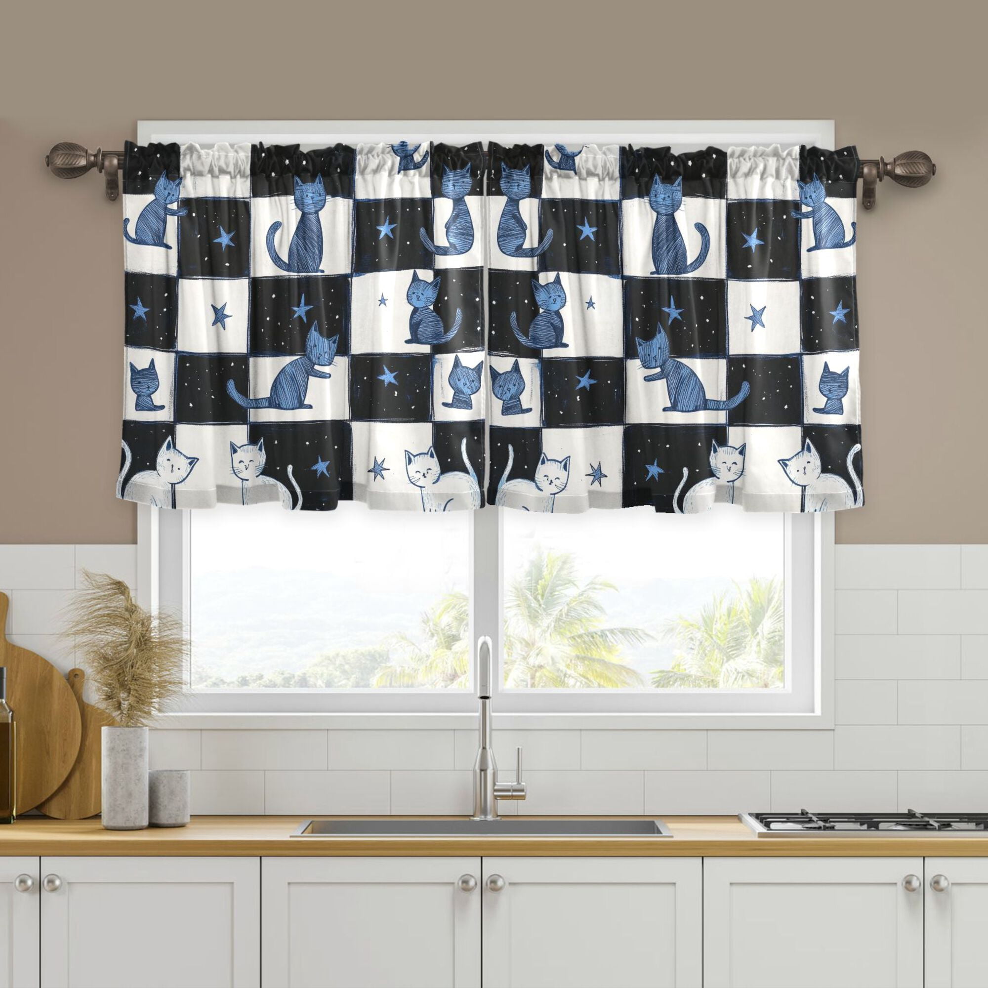 Yayeee Kitchen Curtains Tier Set of 2 Light Filtering 57"x24" Over Sink ...