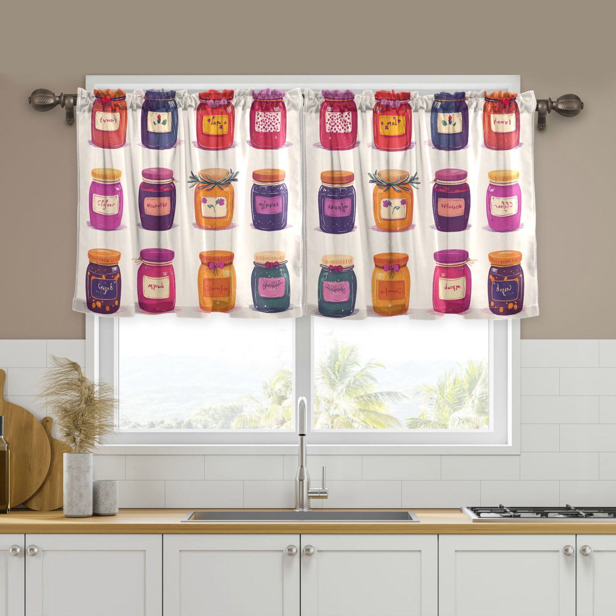 Yayeee Kitchen Curtains Set of 2 Light Filtering 57"x24" Over Sink ...