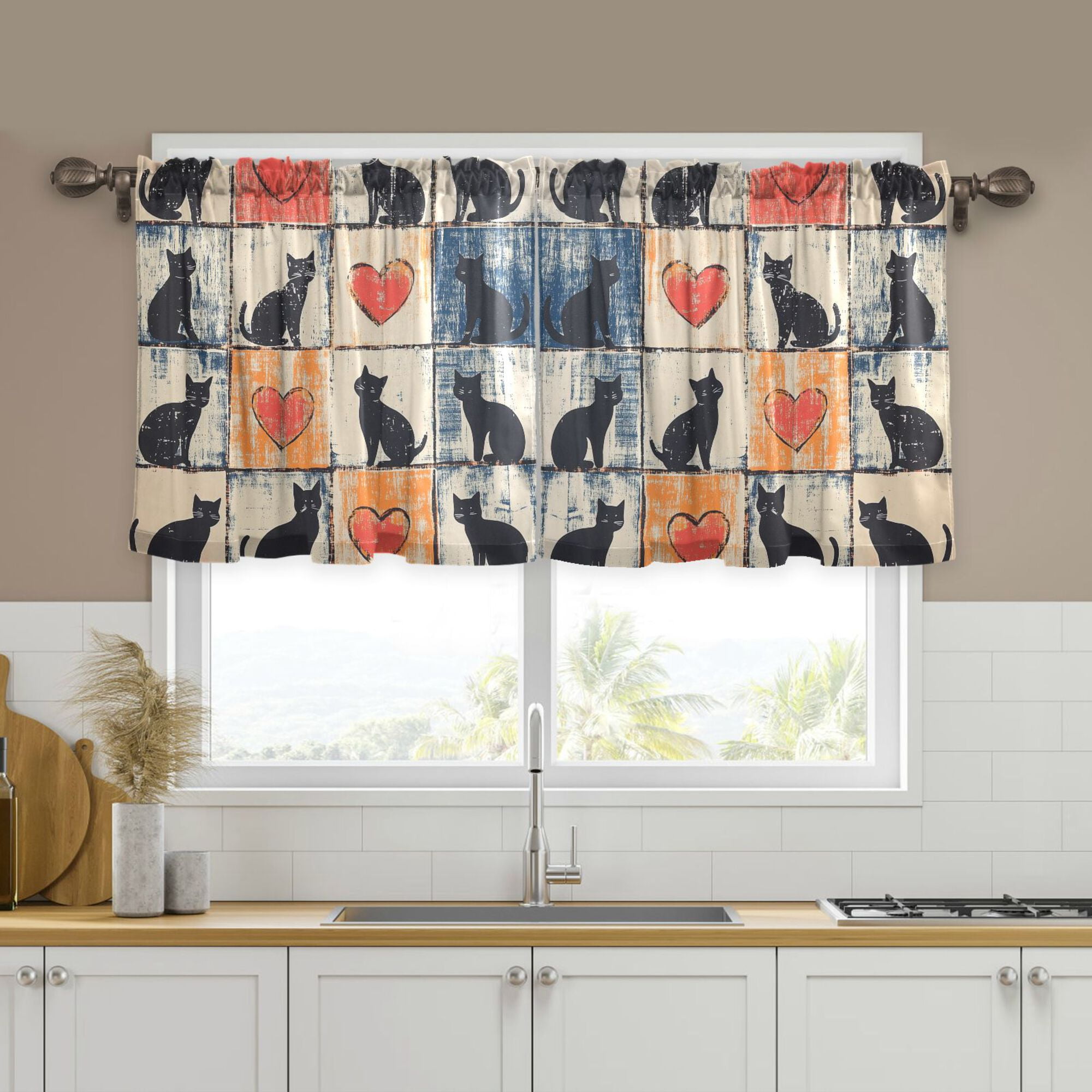 Yayeee Kitchen Curtains Set of 2 Light Filtering 57"x36" Over Sink ...